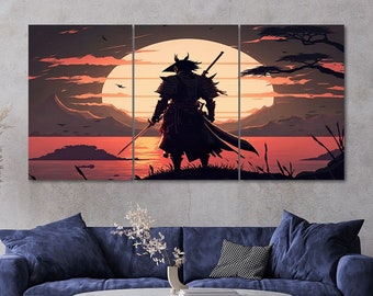 Samurai Warrior Figure Sunset 5 Piece Canvas Wall Art Framed Multi ...