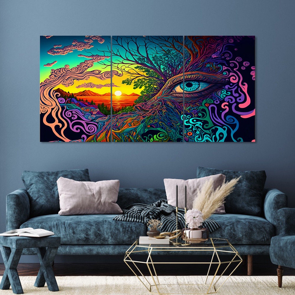 3 Piece Abstract Psychedelic Eye Canvas Wall Art Framed Multi Panel ...