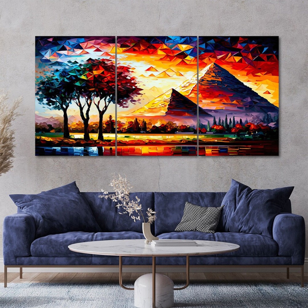 3 Piece Abstract Pyramids Canvas Wall Art Framed Multi Panel Painting ...