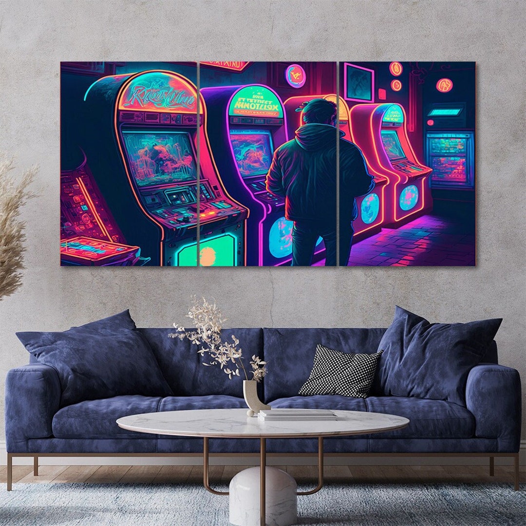 3 Piece Outrun Arcade Slot Machines Standing Human Canvas Wall Art ...