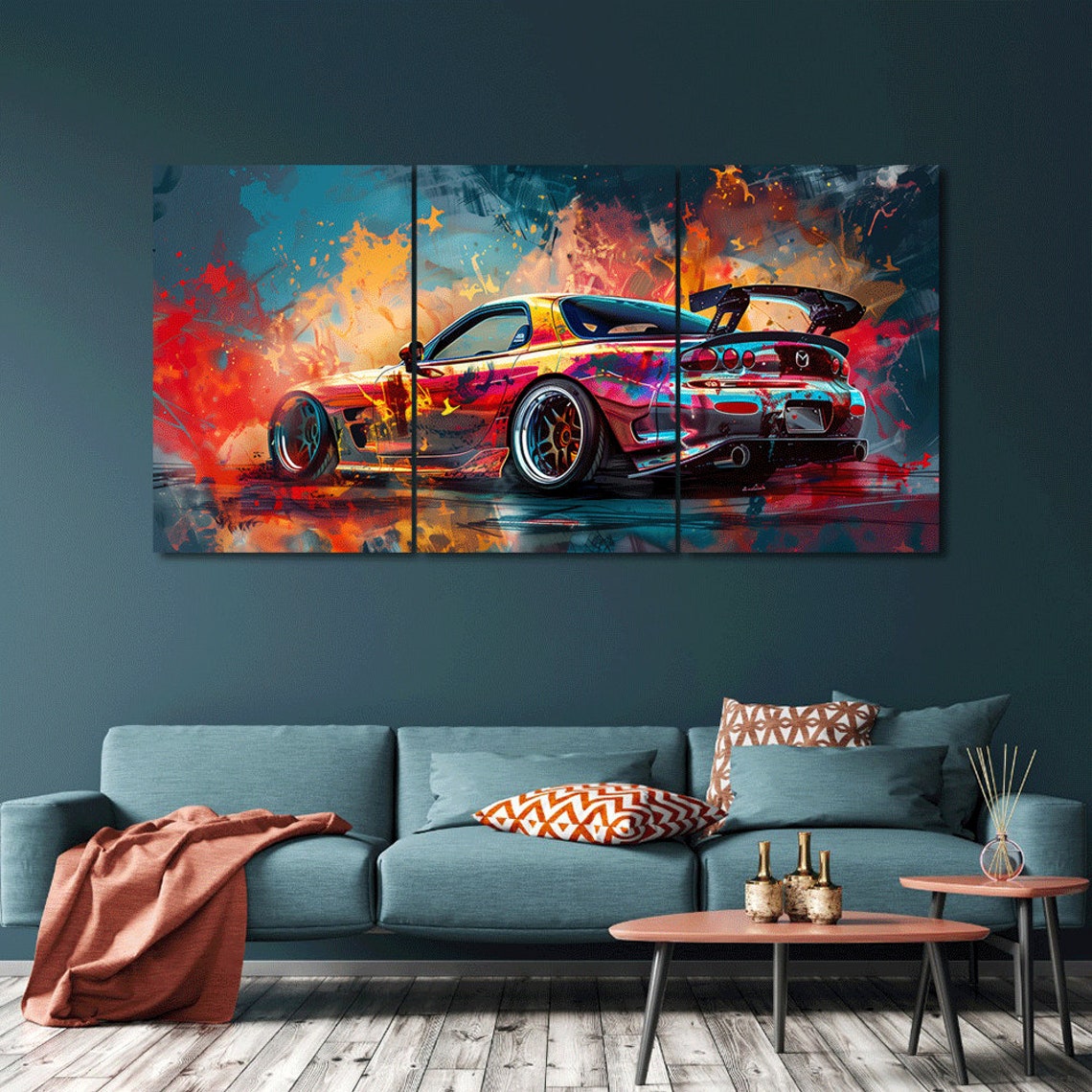 Mazda RX-7 Sports Car Artwork 3 Piece Canvas Wall Art Framed Multi ...