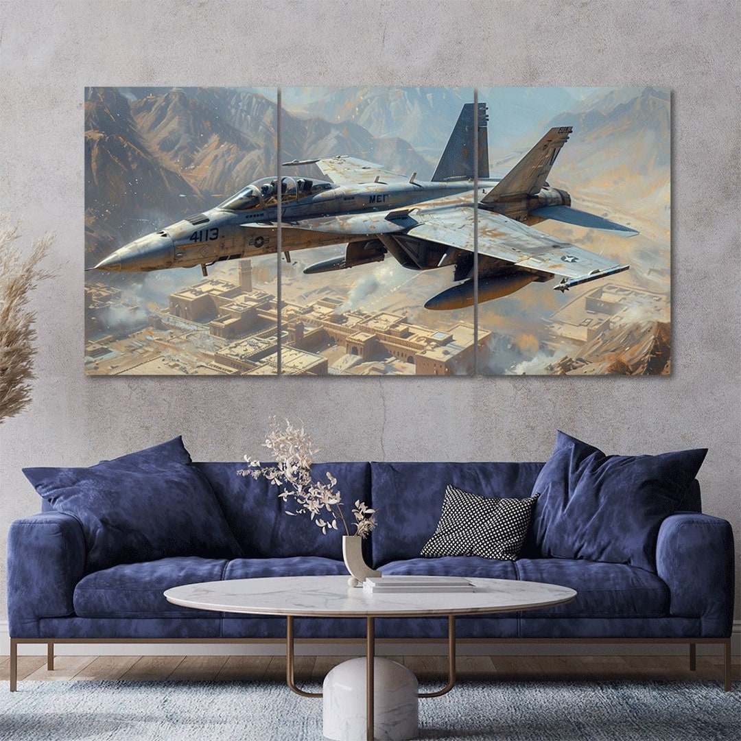 Military Aircraft Plane Military Base Scene 3 Piece Canvas Wall Art ...
