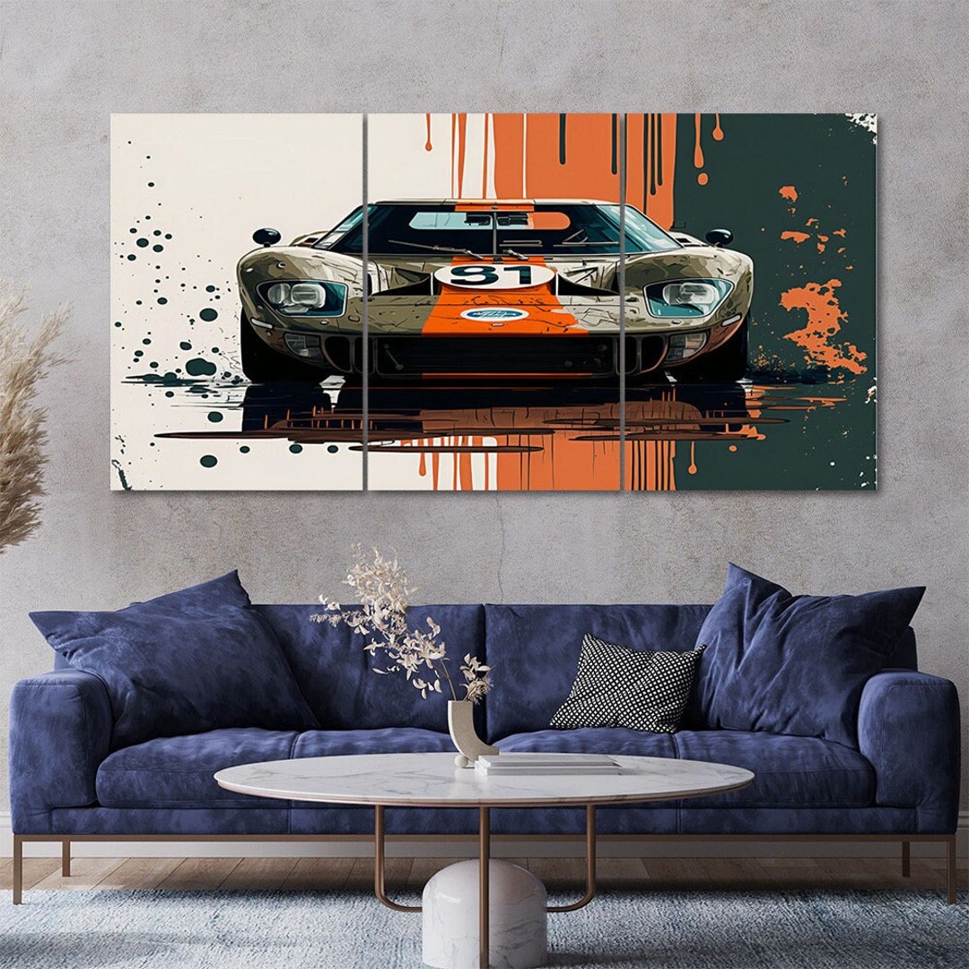 3 Piece Ford GT40 Sports Car Canvas Wall Art Framed Multi Panel ...