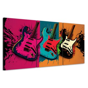 3 Piece Three Colorful Guitars Canvas Wall Art Framed Multi Panel ...