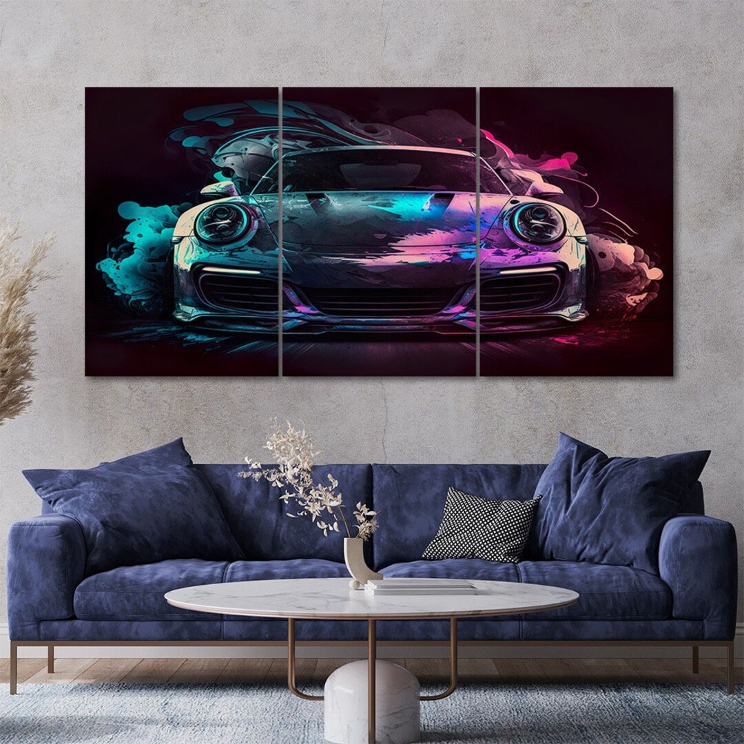 3 Piece Porsche Car Abstract Canvas Wall Art Framed Multi Panel ...