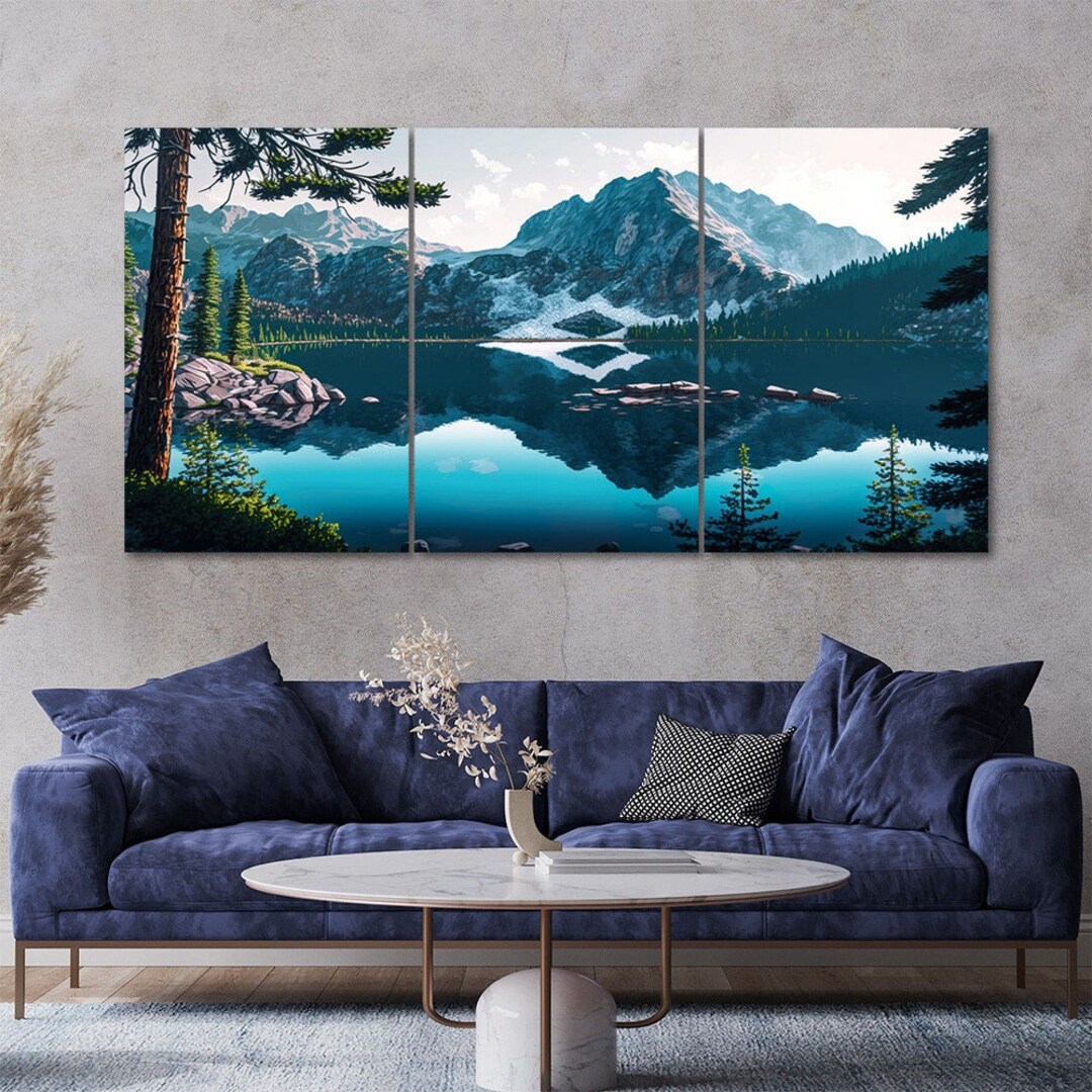 3 Piece Beautiful Nature Lake Mountain Landscape Canvas Wall Art Framed ...
