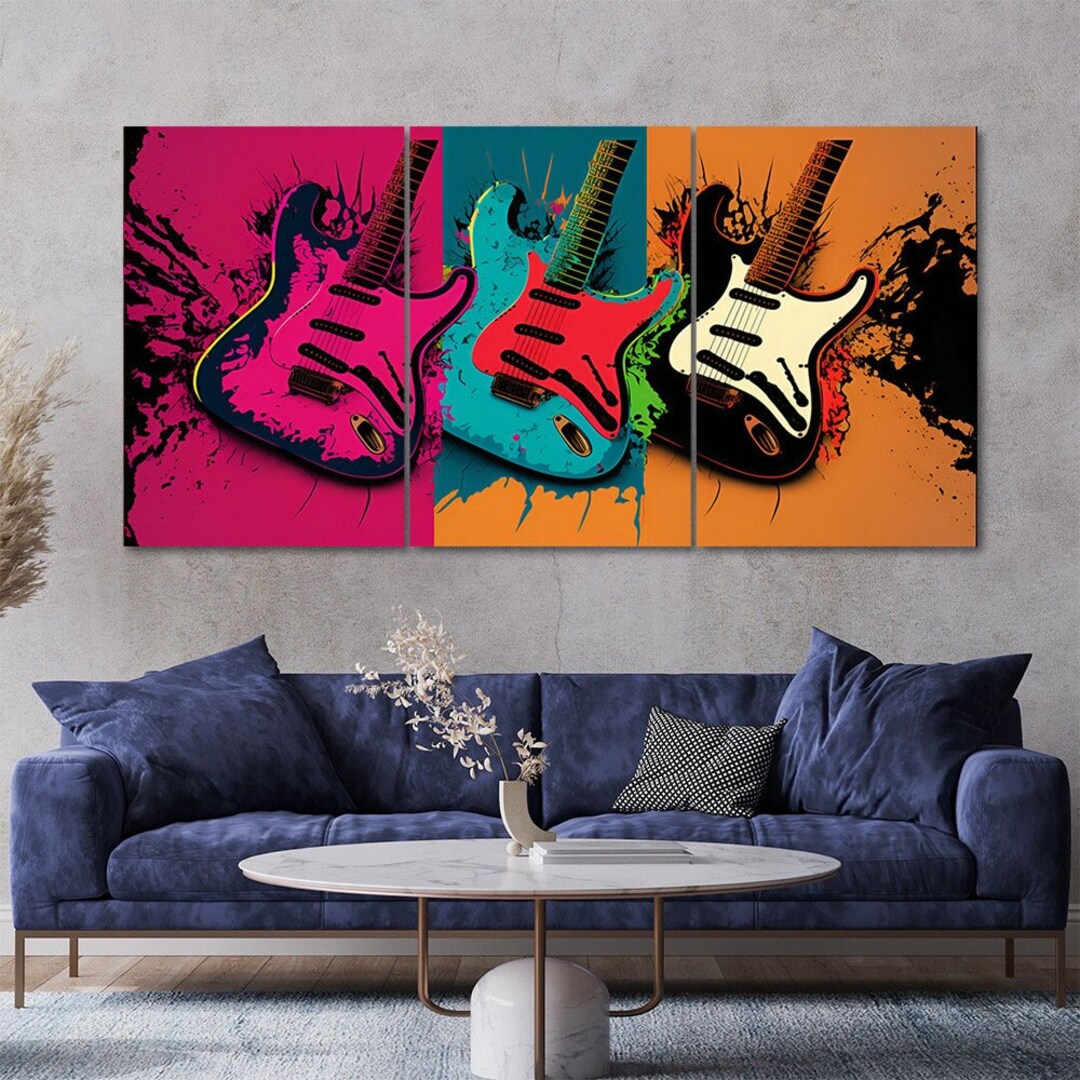3 Piece Three Colorful Guitars Canvas Wall Art Framed Multi Panel ...