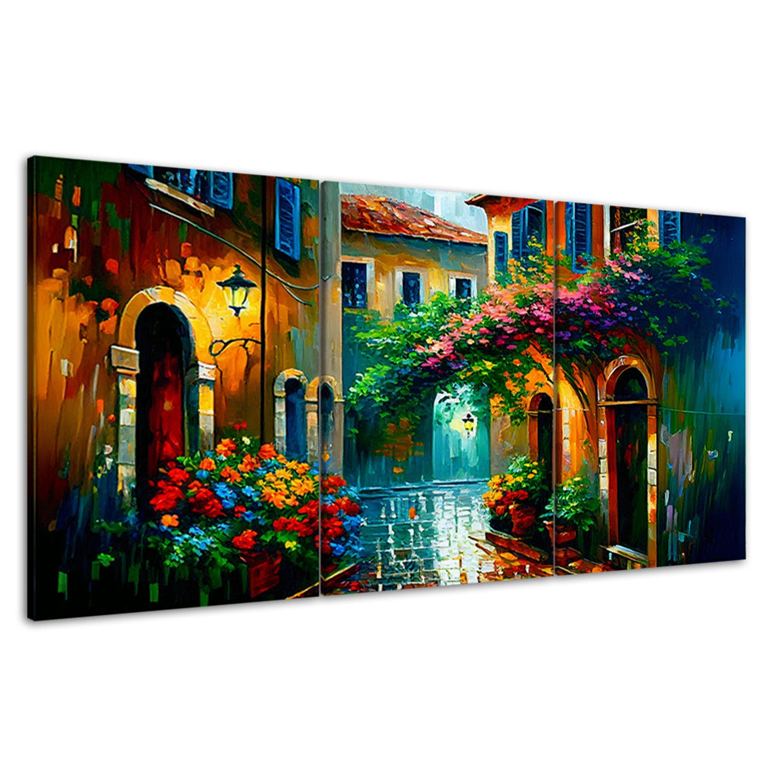 Floral Street Canvas Wall Art: 3-piece Abstract Townscape Print Set - Etsy