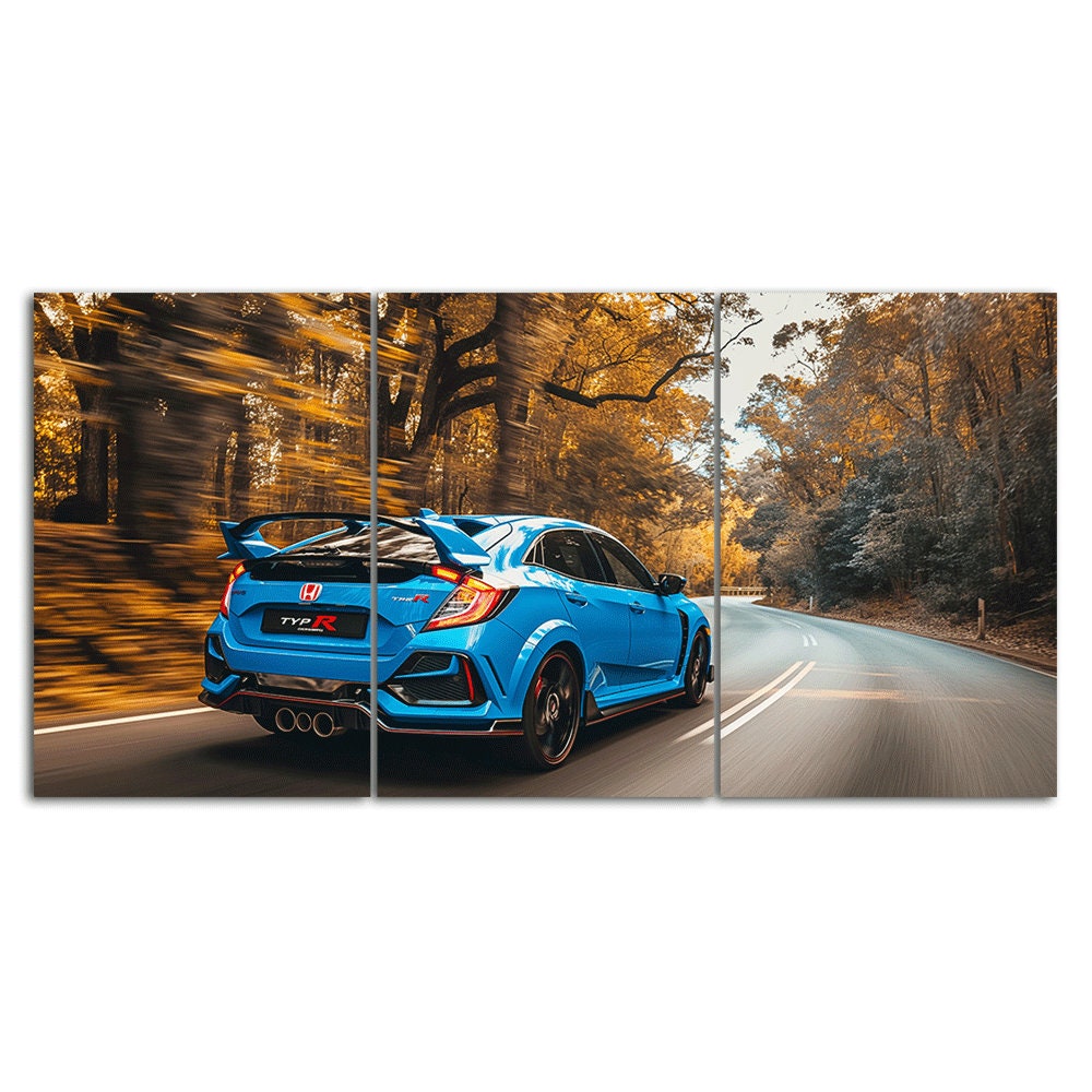 Honda Civic Type R Rear View Forest Drive 3 Piece Canvas Wall Art ...