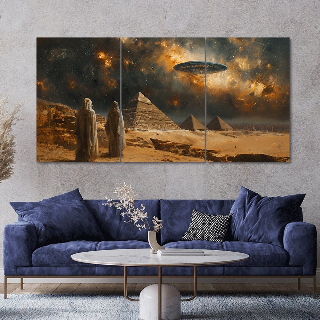 UFO Phenomena Alien Spaceship Ancient Egypt 3 Piece Canvas Wall Art ...