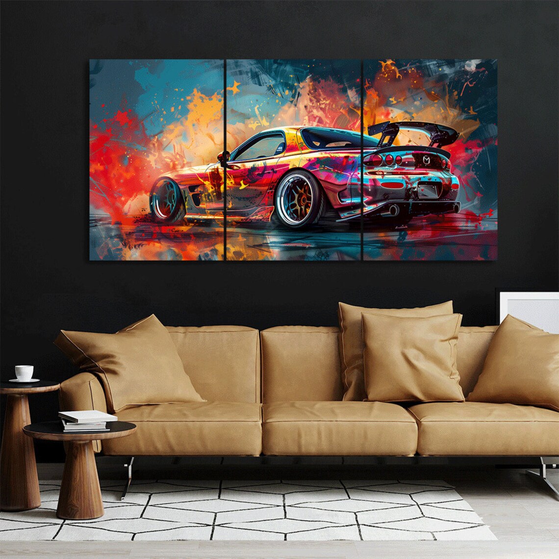 Mazda RX-7 Sports Car Artwork 3 Piece Canvas Wall Art Framed Multi ...