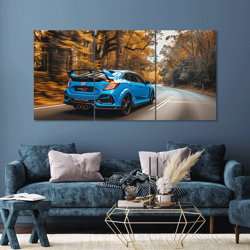 Honda Civic Type R Rear View Forest Drive 3 Piece Canvas Wall Art ...