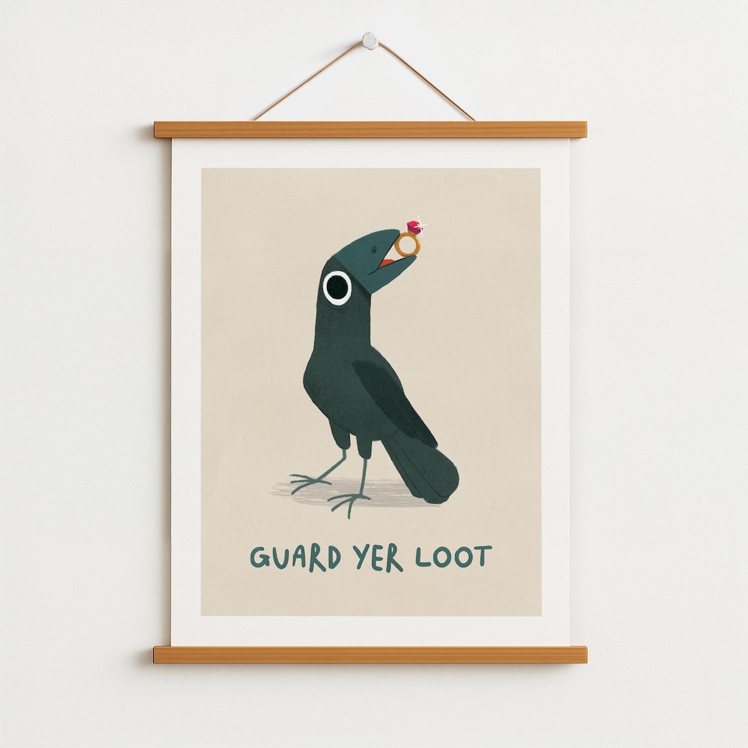 Crow Thief Art Print – Whimsical Bird Illustration, Nerdy Gamer Decor ...