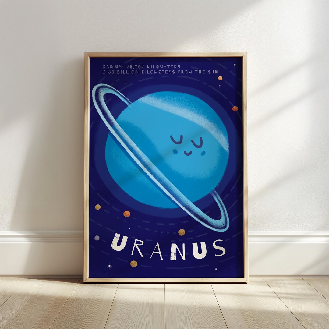 Uranus Planet Digital Print – Cute Ice Giant Character Art for Kids ...
