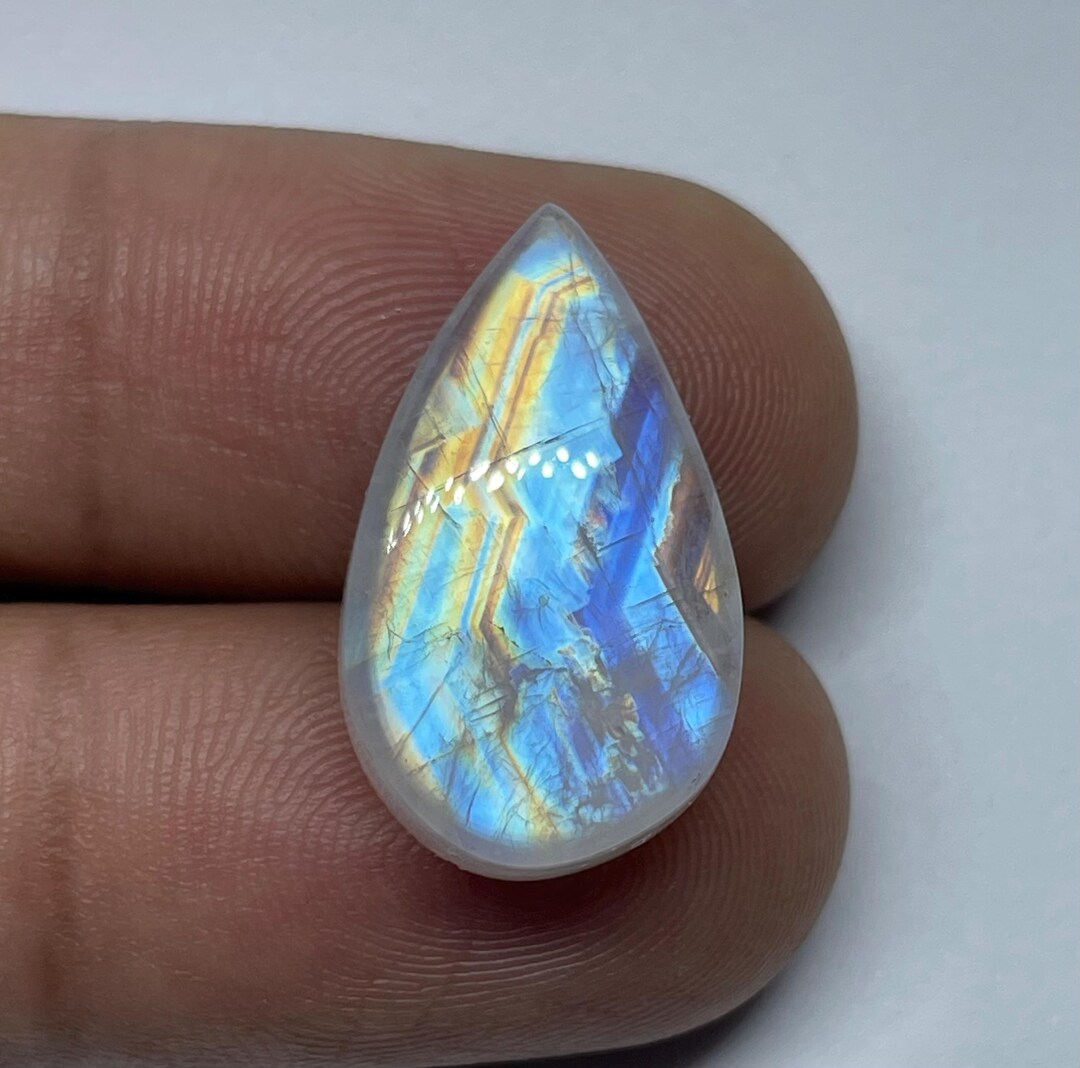 Pear Shape Moonstone 14.40 Carat | 22.40x13.25mm Multi Flashy Blue ...