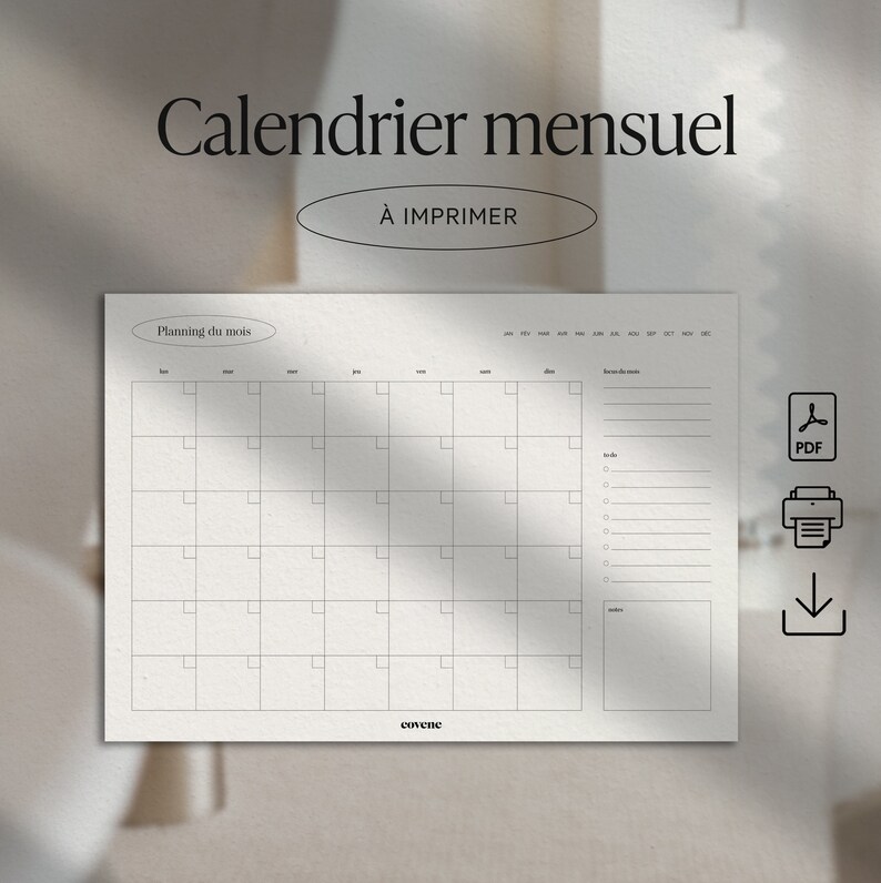 French Digital Monthly Calendar - TO PRINT. Monthly Organization ...