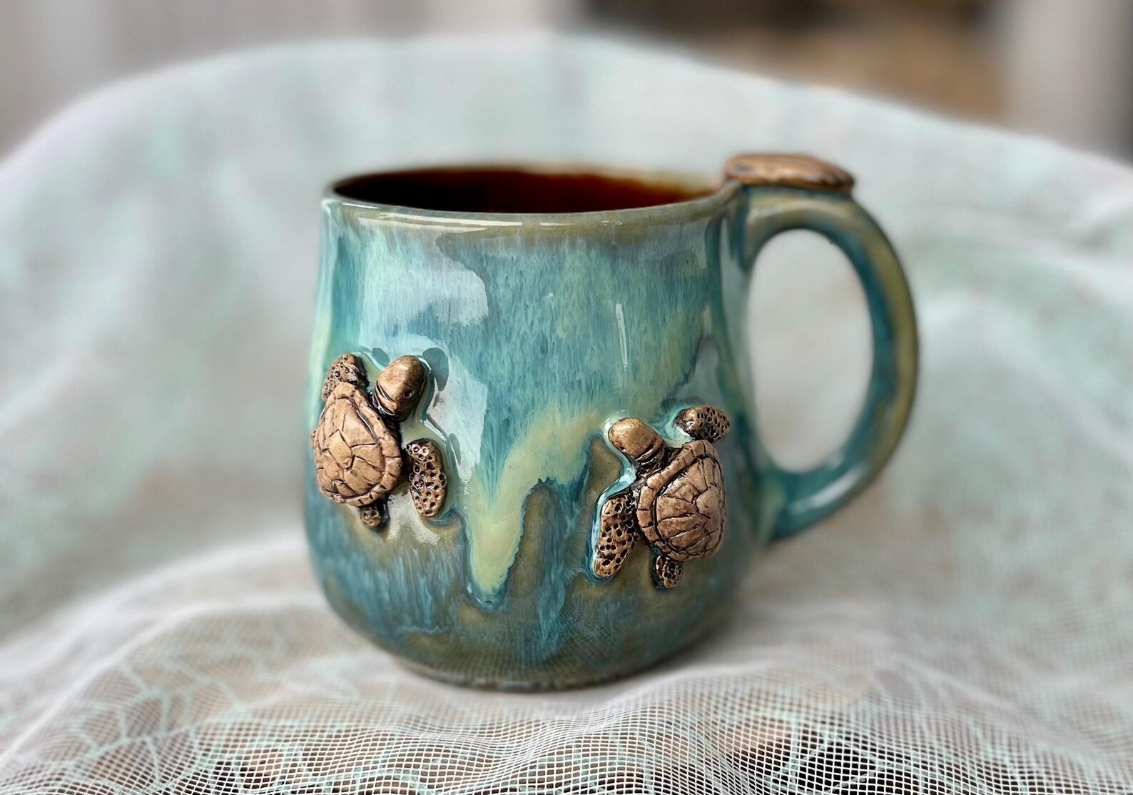 Ceramic Turtle Cup, 10 Oz / 300 Ml, Coffee Cup Handmade, Wave Mug ...