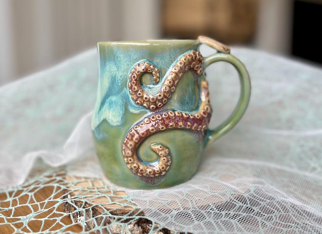 Ceramic Octopus Mug, 12 Fl Oz / 350 Ml, Handmade Pottery Coffee Cup ...