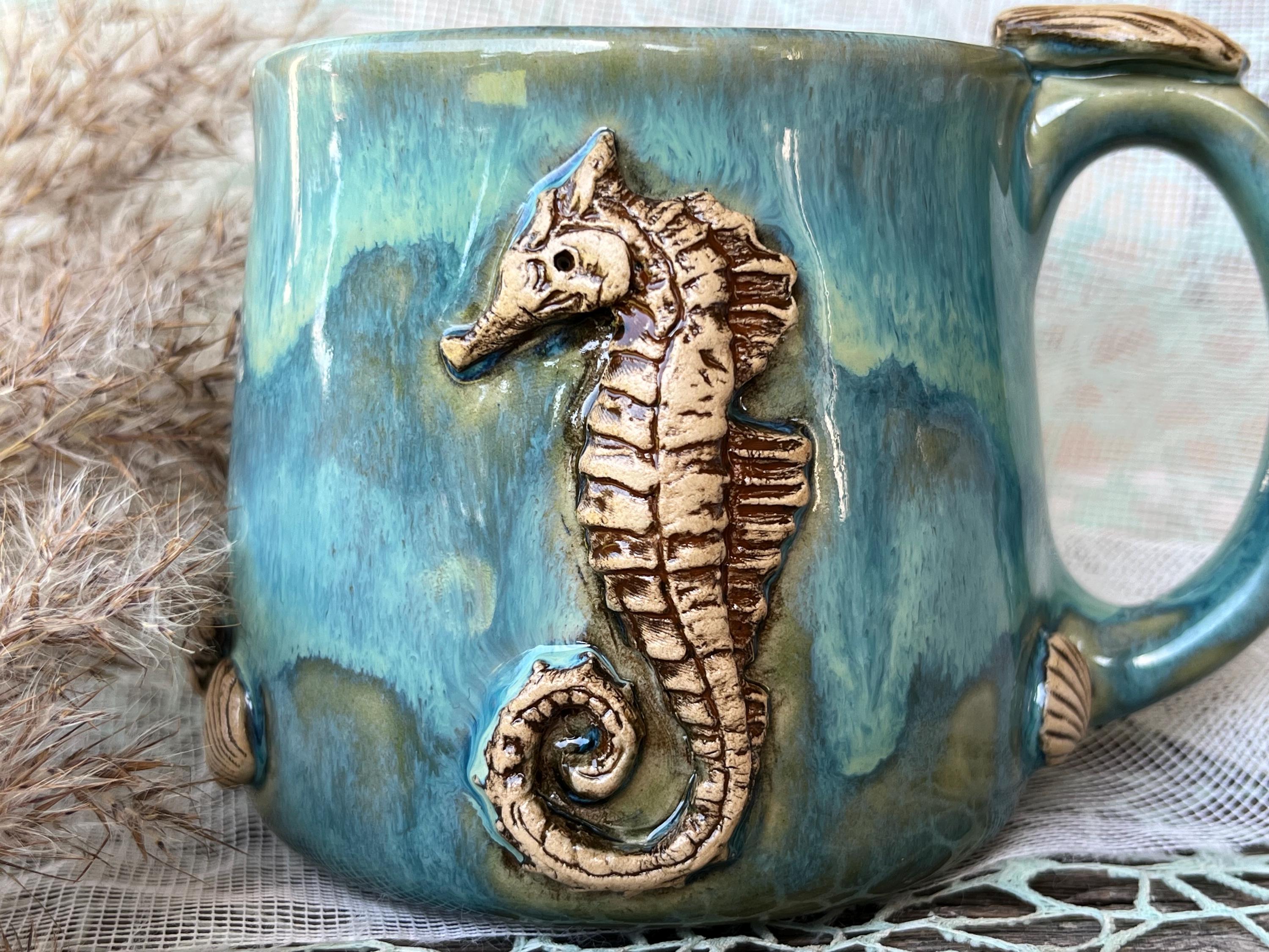 Ceramic Sea Horse Cup, 10 Fl Oz / 300 Ml, Seaside Coffee Cup, Wave Mug ...