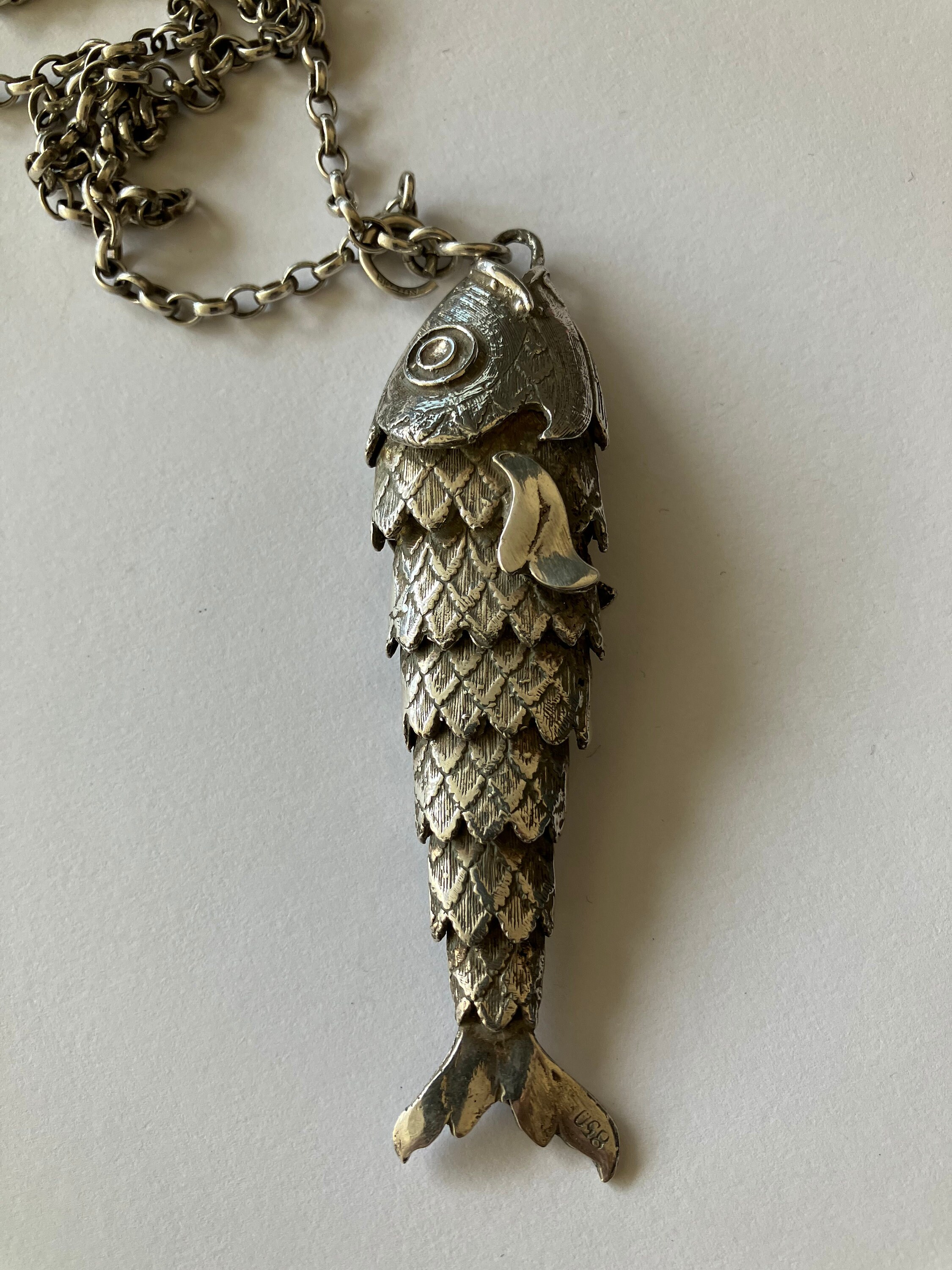 Vintage Silver Fish and Chain - Etsy