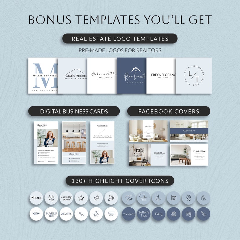 Real Estate Social Media Marketing Template Bundle, Light Blue Realtor ...