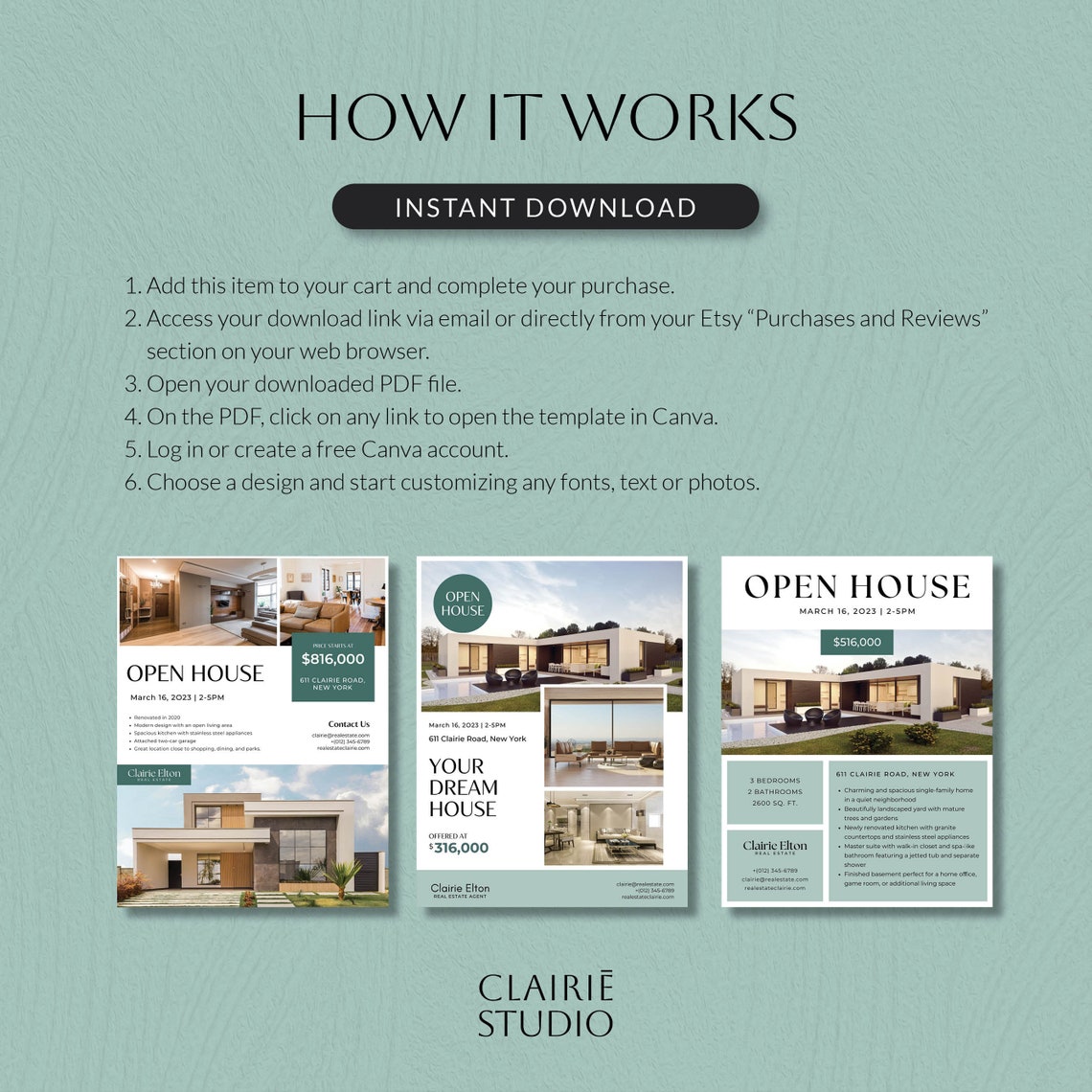 Printable Open House Flyer Template Bundle Real Estate - Etsy