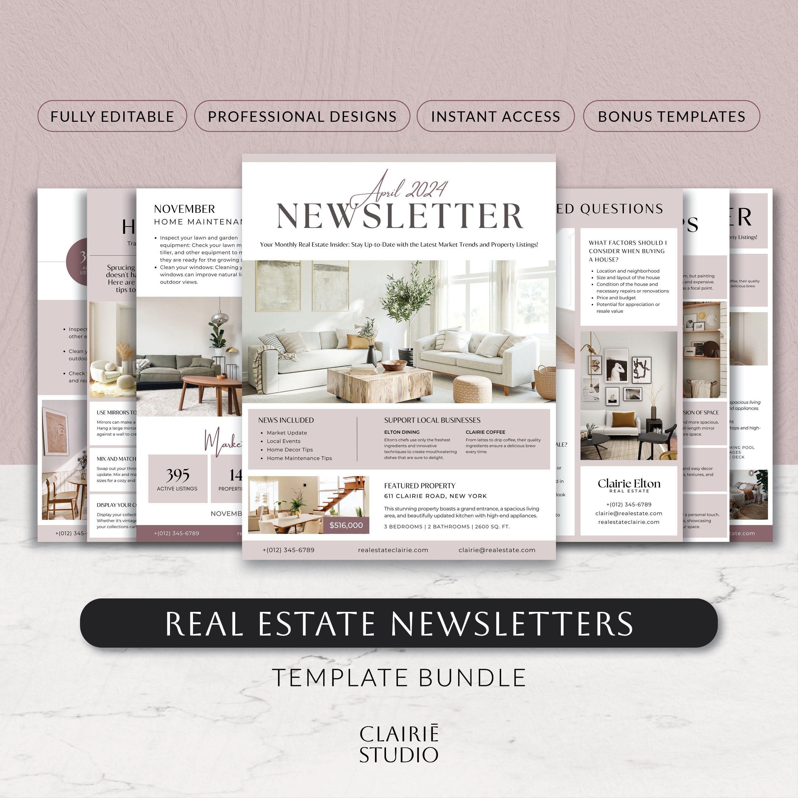 Printable Newsletter Template Bundle, Real Estate Marketing Kit ...
