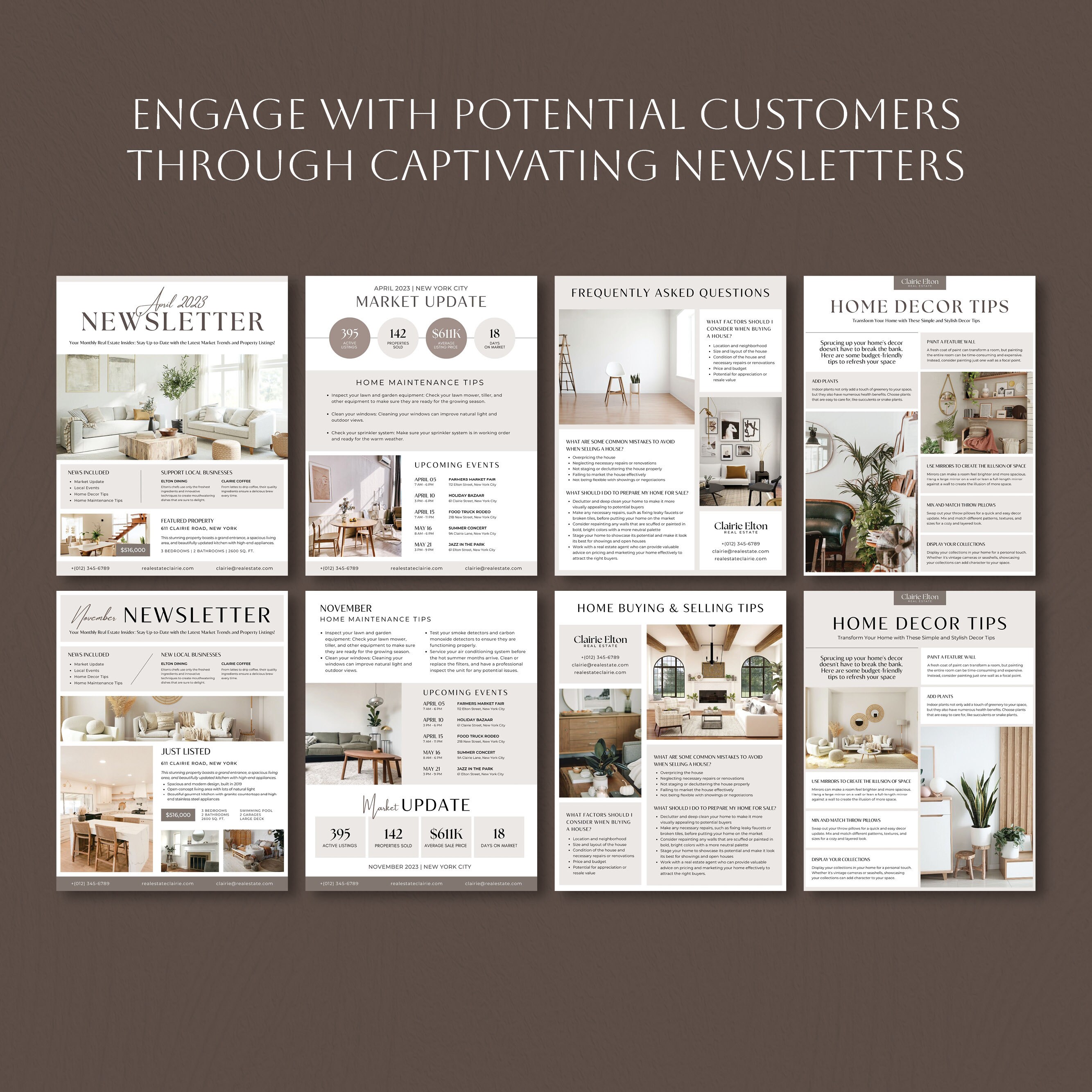 Real Estate Newsletter Template Bundle, Marketing Kit, Realtor Monthly ...