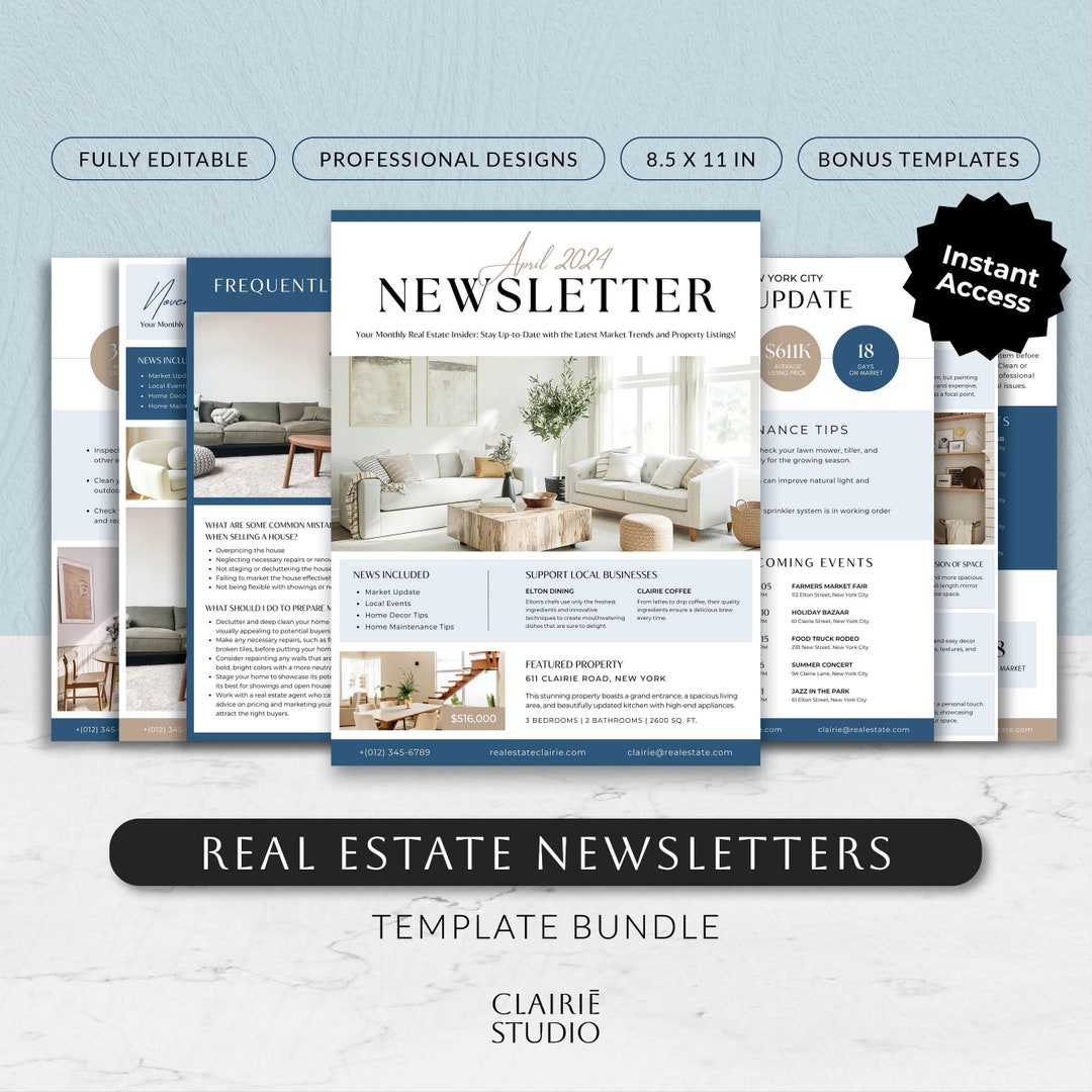Real Estate Newsletter Template Bundle, Marketing Kit, Realtor Monthly ...