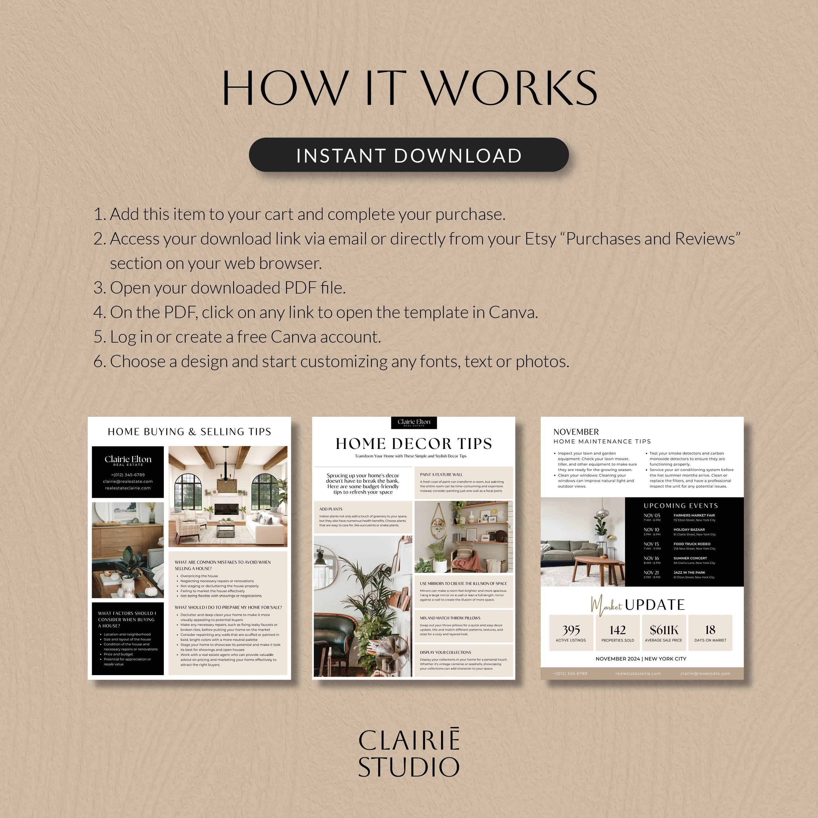 Printable Newsletter Template Bundle, Real Estate Marketing Kit ...