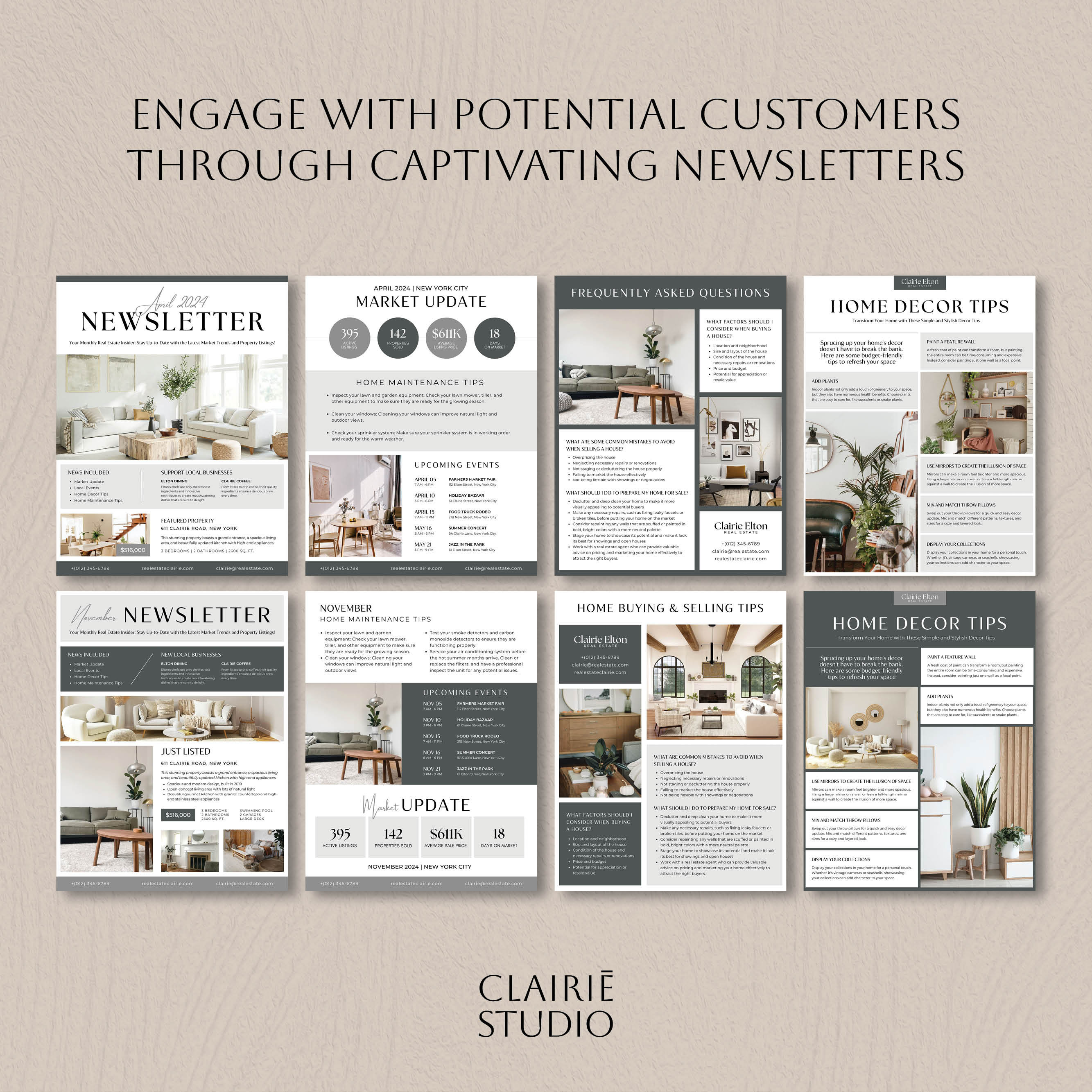 Printable Newsletter Template Bundle, Real Estate Marketing Kit ...