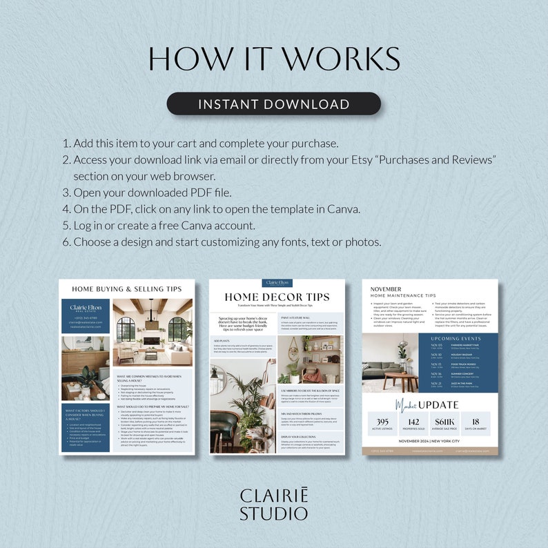 Printable Navy Newsletter Template Bundle Real Estate - Etsy