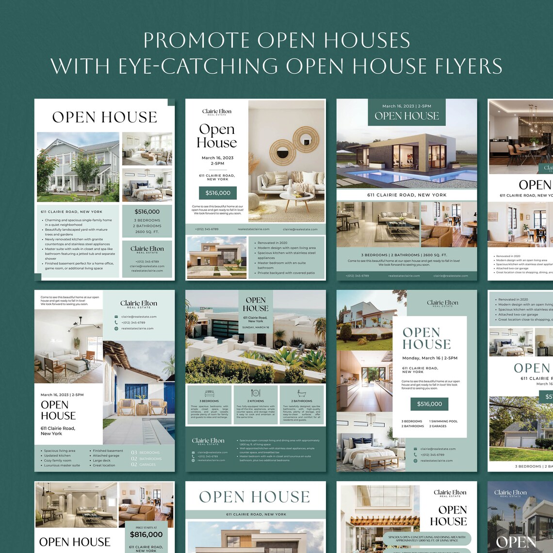 Printable Open House Flyer Template Bundle Real Estate - Etsy
