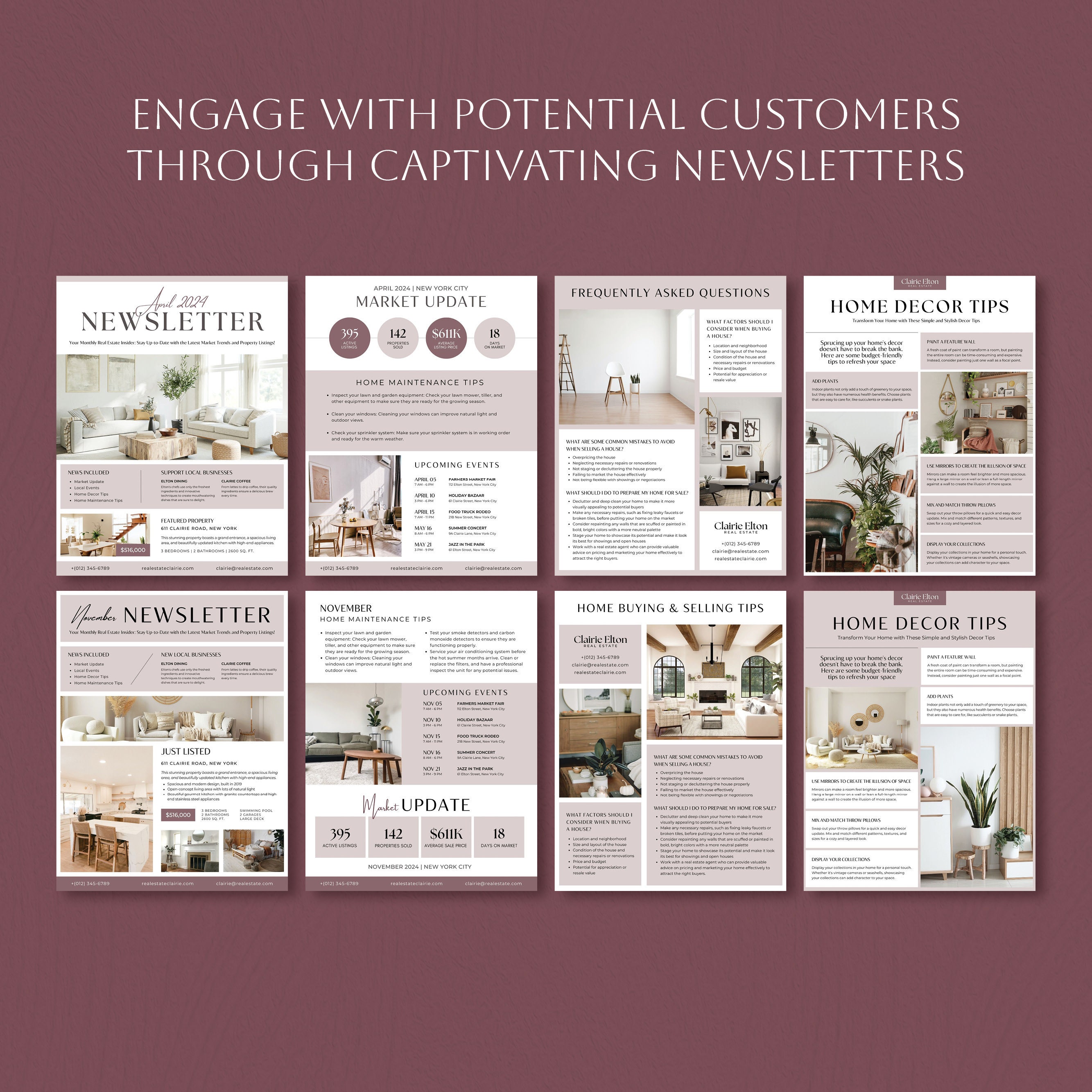 Printable Newsletter Template Bundle, Real Estate Marketing Kit ...