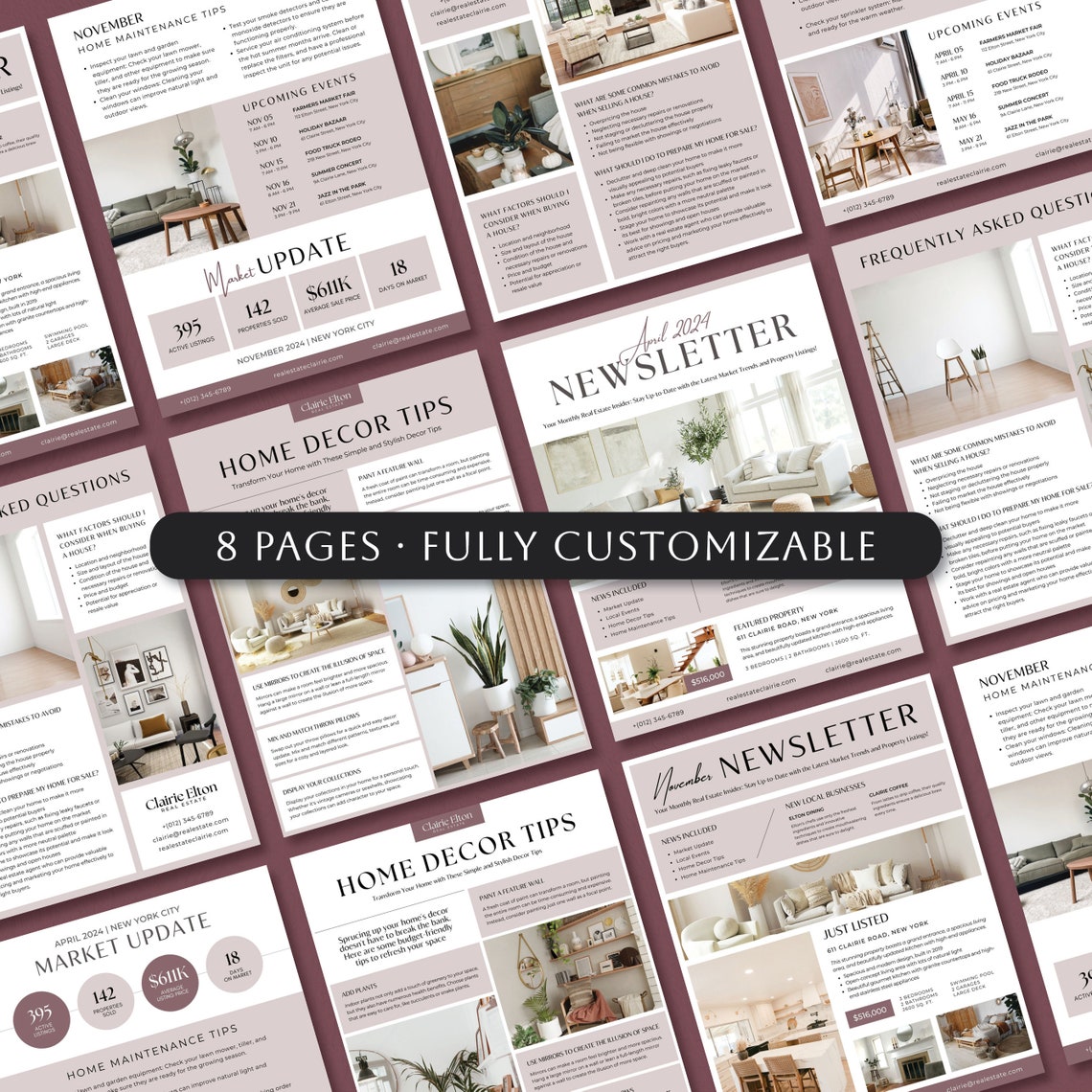 Printable Newsletter Template Bundle, Real Estate Marketing Kit ...