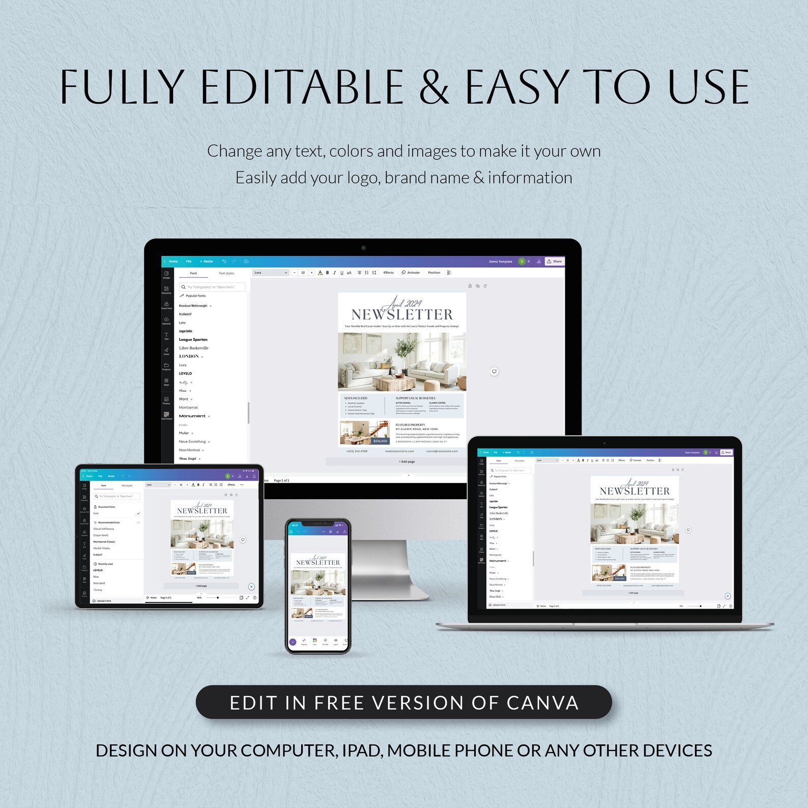 Printable Newsletter Template Bundle, Real Estate Marketing Kit ...