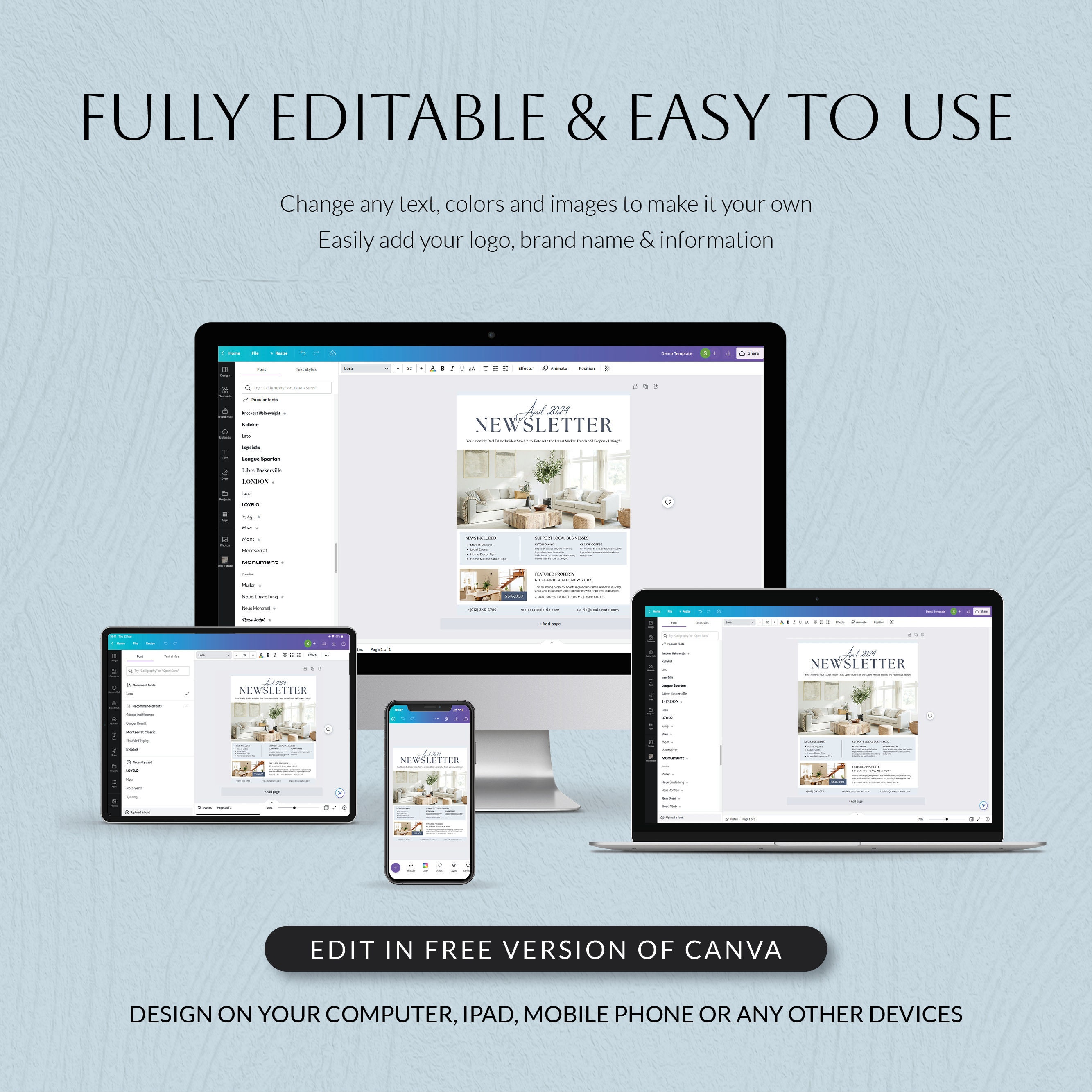 Printable Newsletter Template Bundle, Real Estate Marketing Kit ...