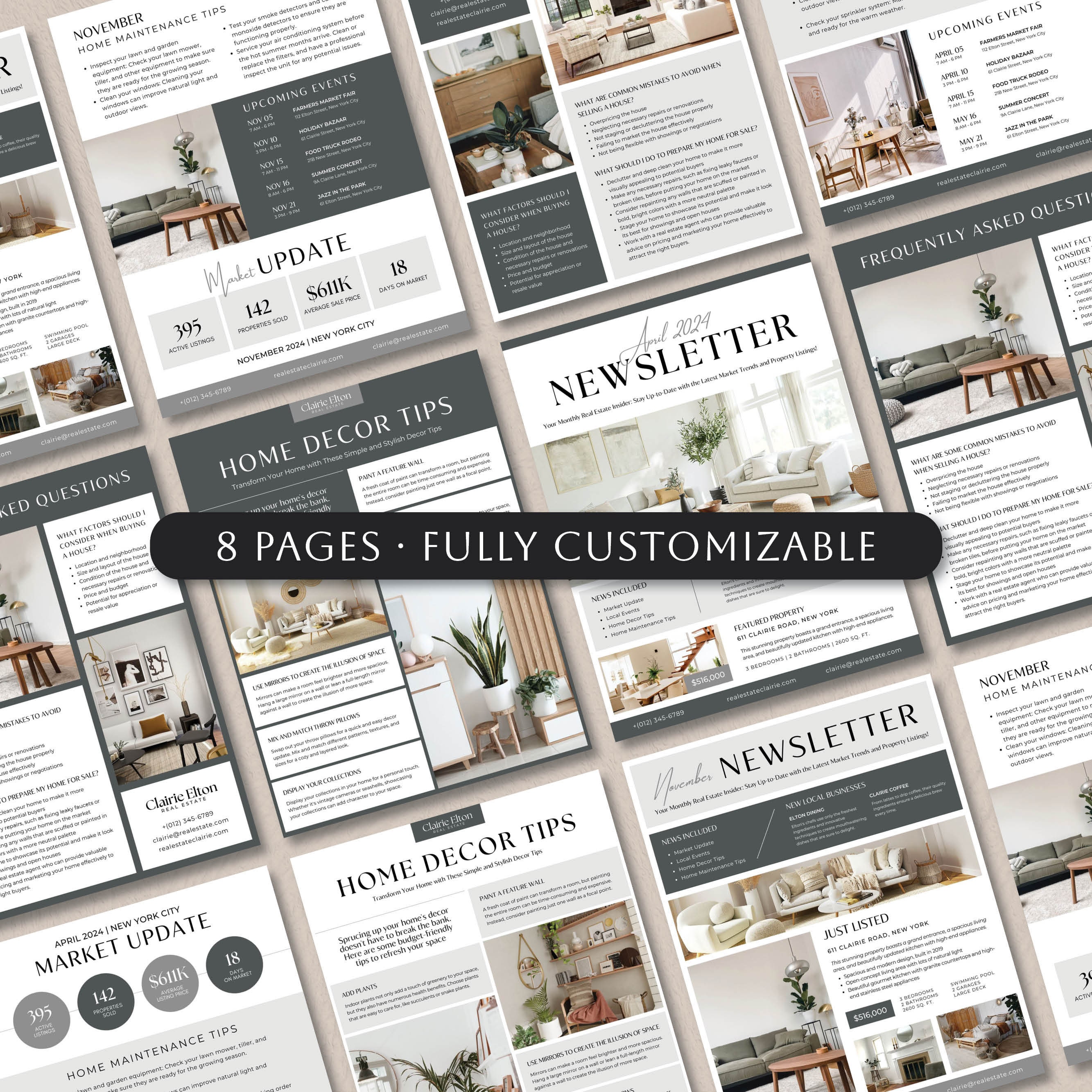 Printable Newsletter Template Bundle, Real Estate Marketing Kit ...