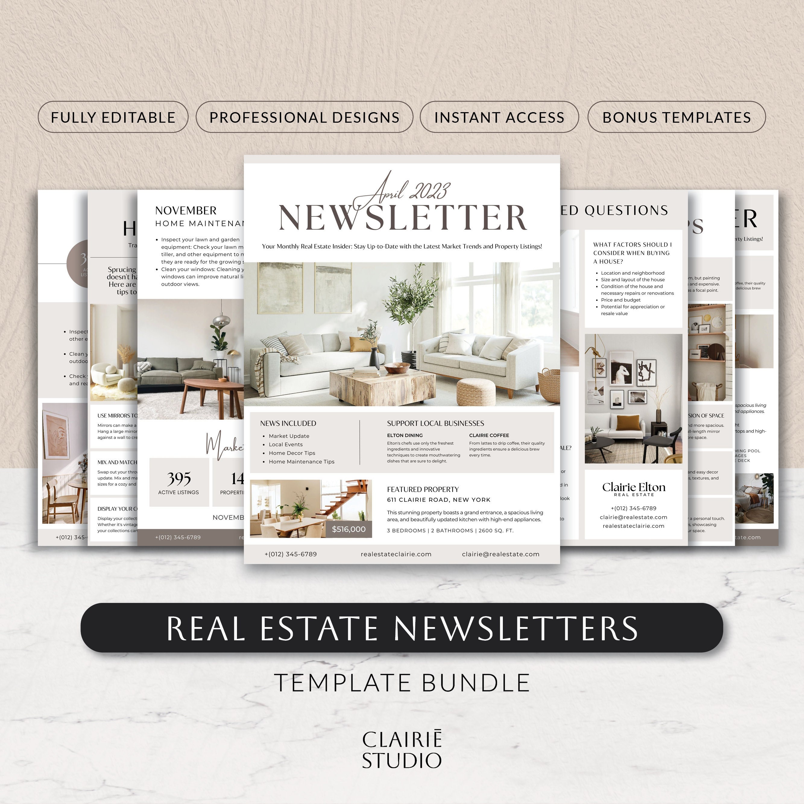 Printable Newsletter Template Bundle, Real Estate Marketing Kit ...