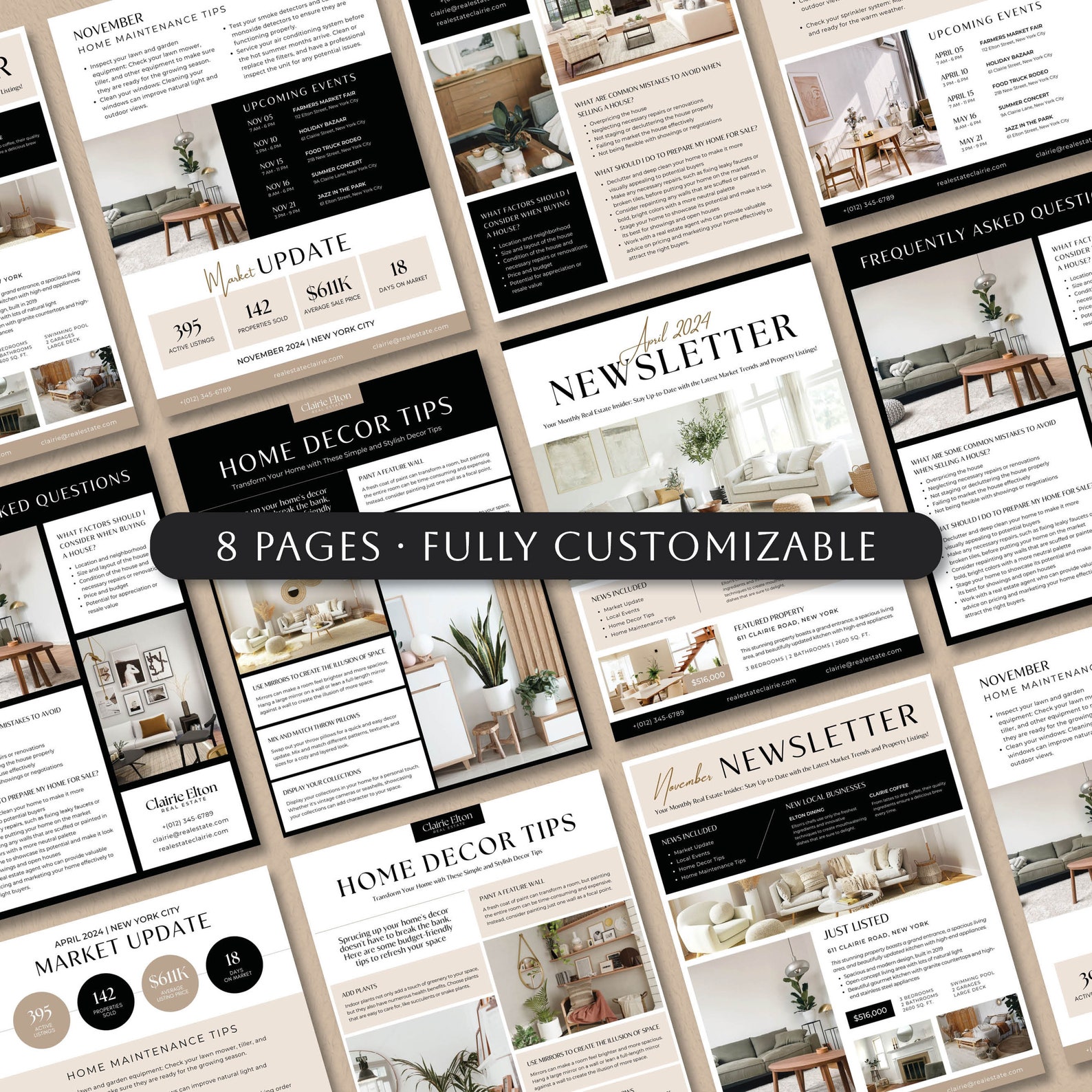 Printable Newsletter Template Bundle, Real Estate Marketing Kit ...