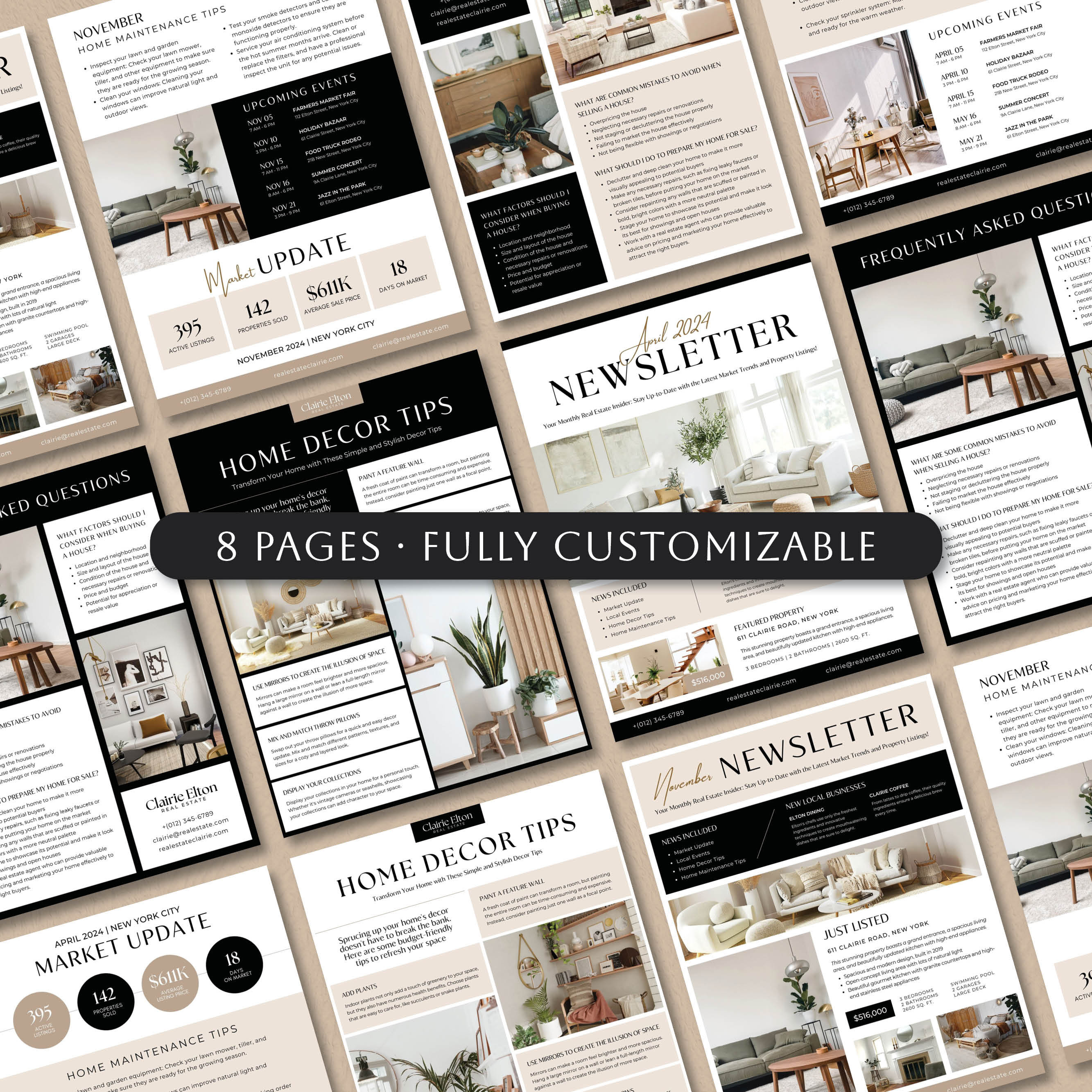 Printable Newsletter Template Bundle, Real Estate Marketing Kit ...