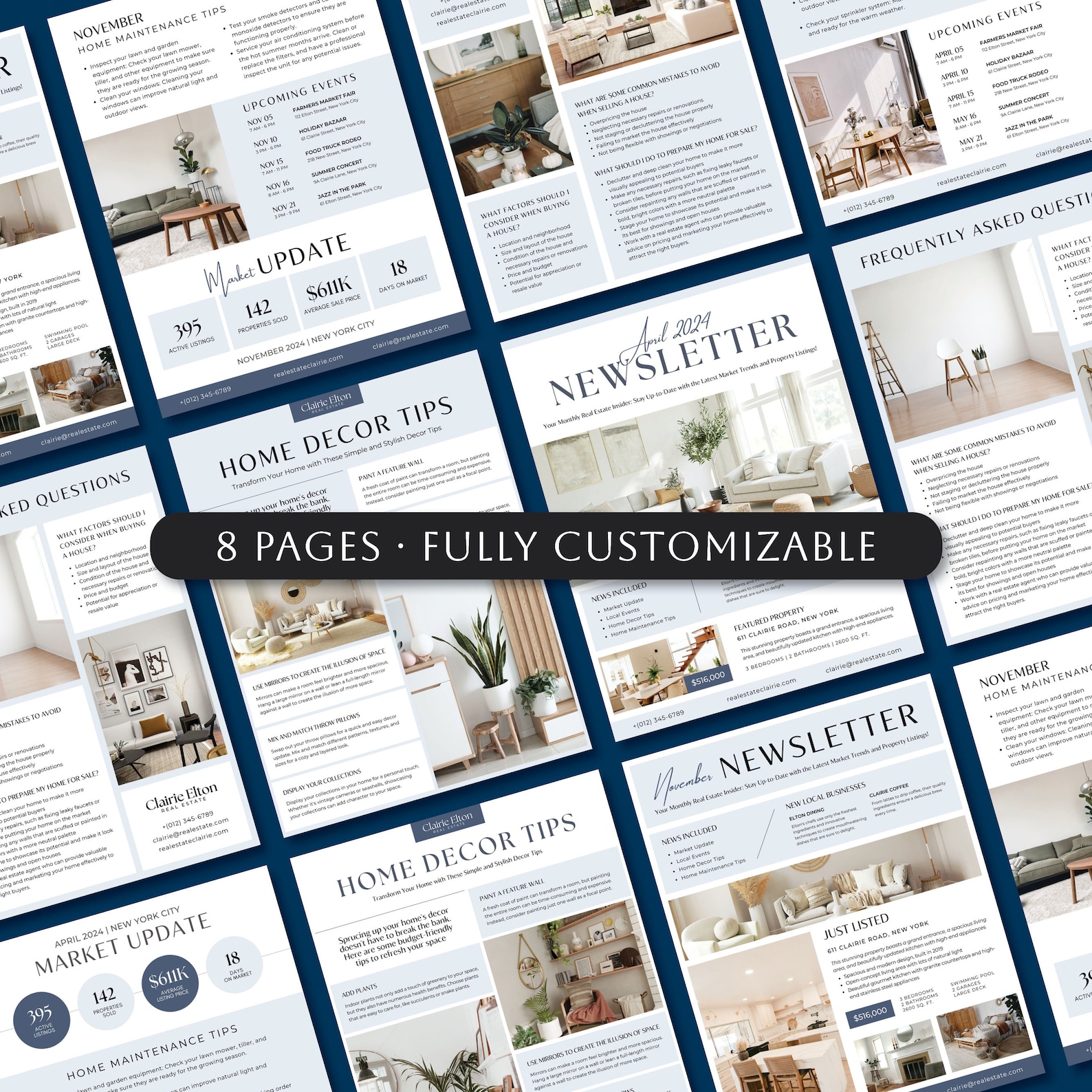 Printable Newsletter Template Bundle, Real Estate Marketing Kit ...