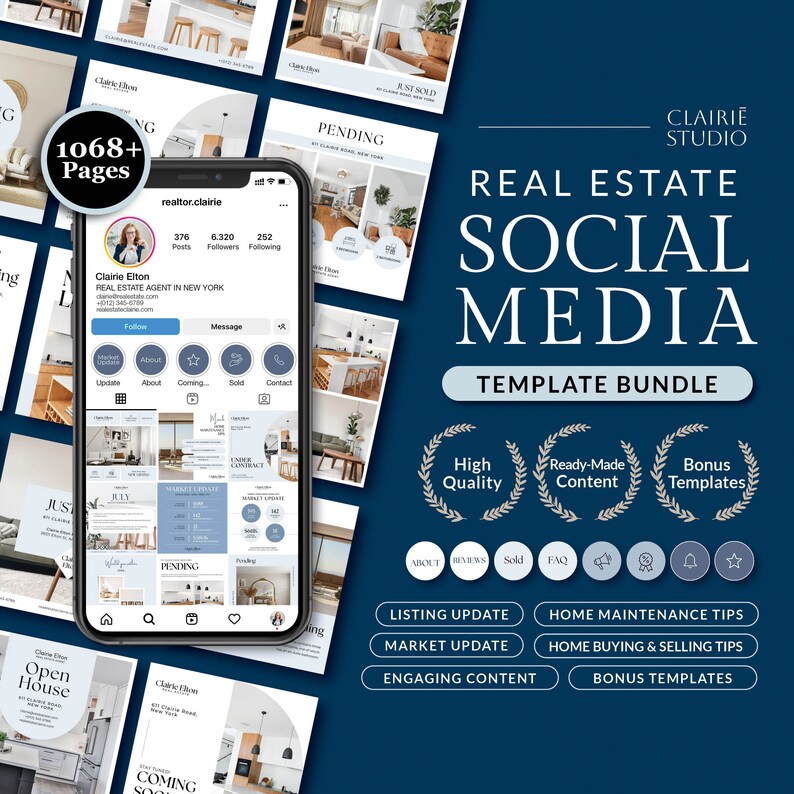 Real Estate Social Media Marketing Template Bundle, Light Blue Realtor ...