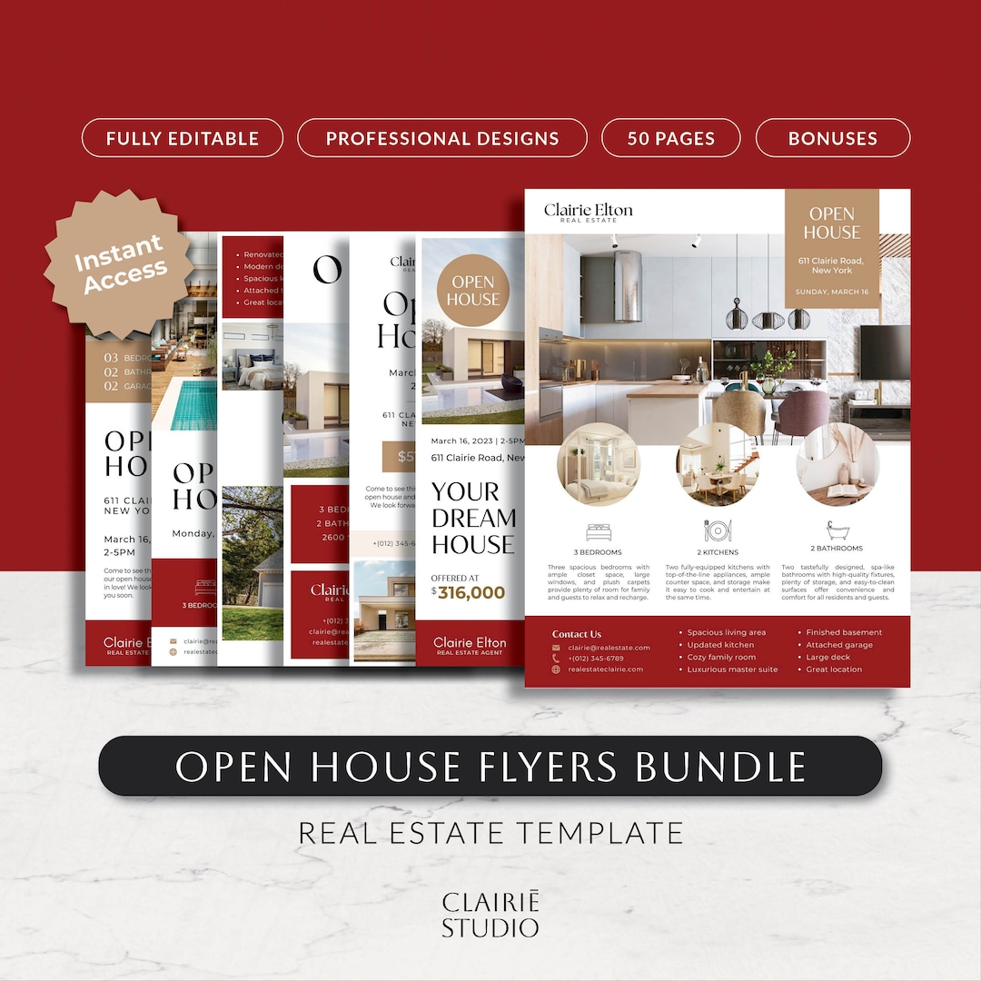 Open House Flyer Template Bundle, Printable Real Estate Marketing Kit ...