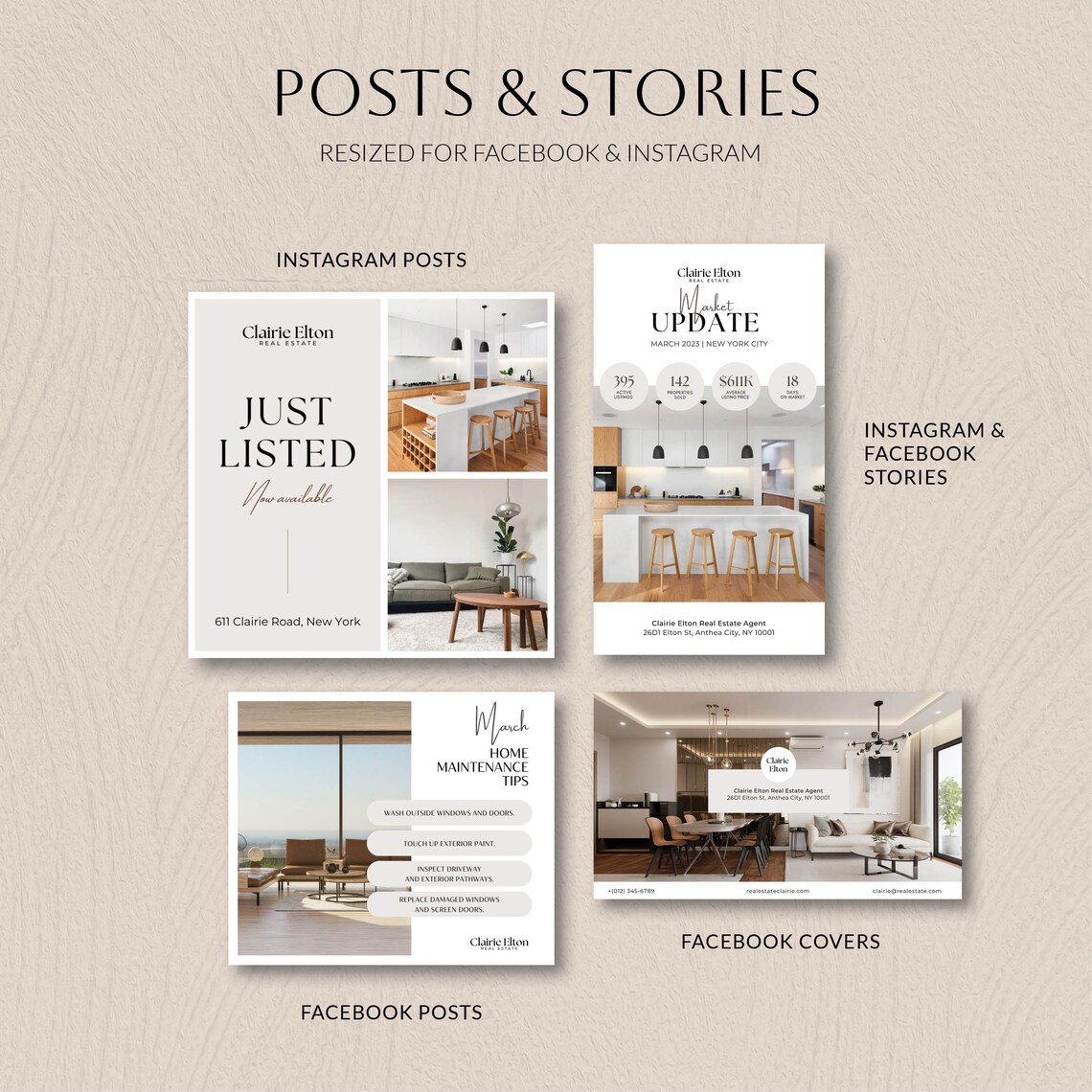 Modern Real Estate Marketing Template Bundle, Real Estate Agent Social ...