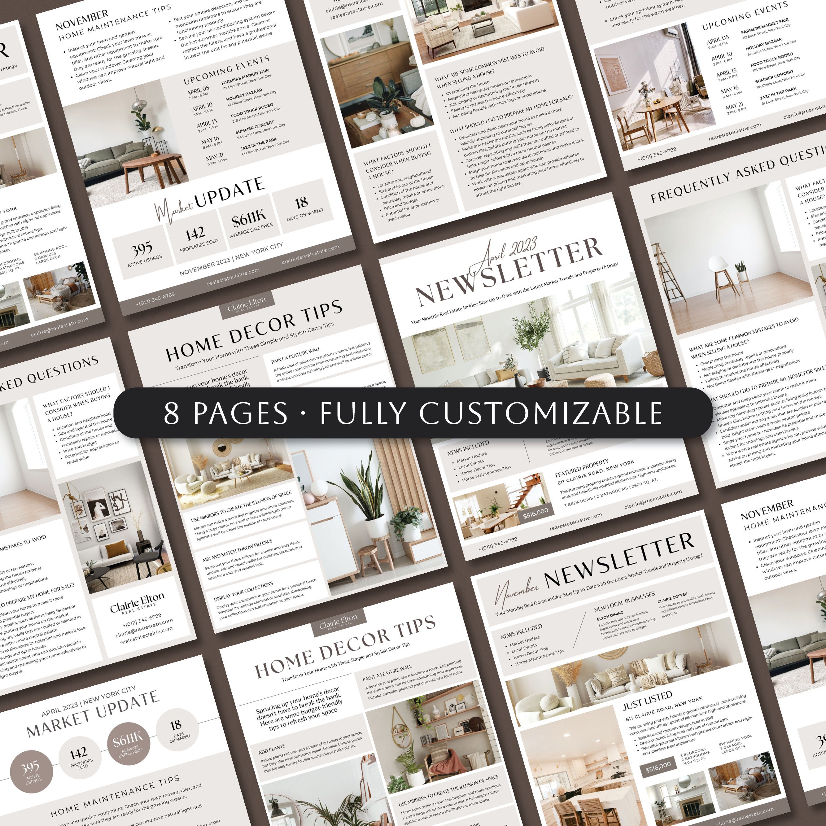 Printable Newsletter Template Bundle, Real Estate Marketing Kit ...