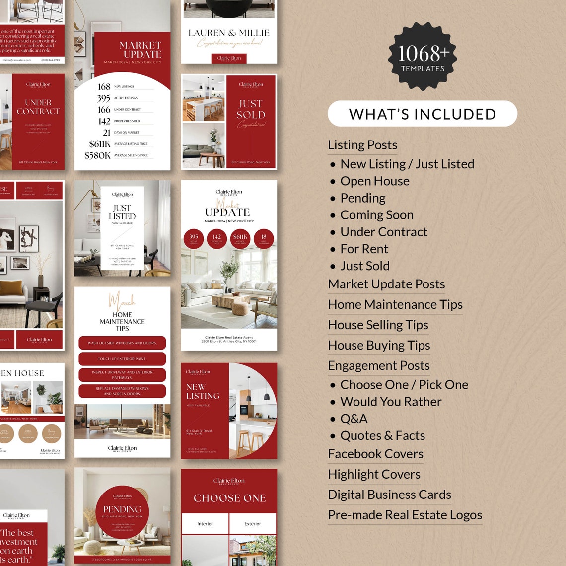 Real Estate Marketing Template Bundle, Minimal Scarlet Red Real Estate ...