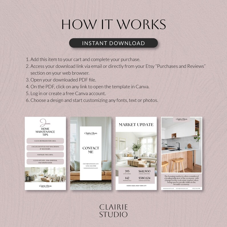 Real Estate Social Media Template Bundle Minimal Dusty Pink Real