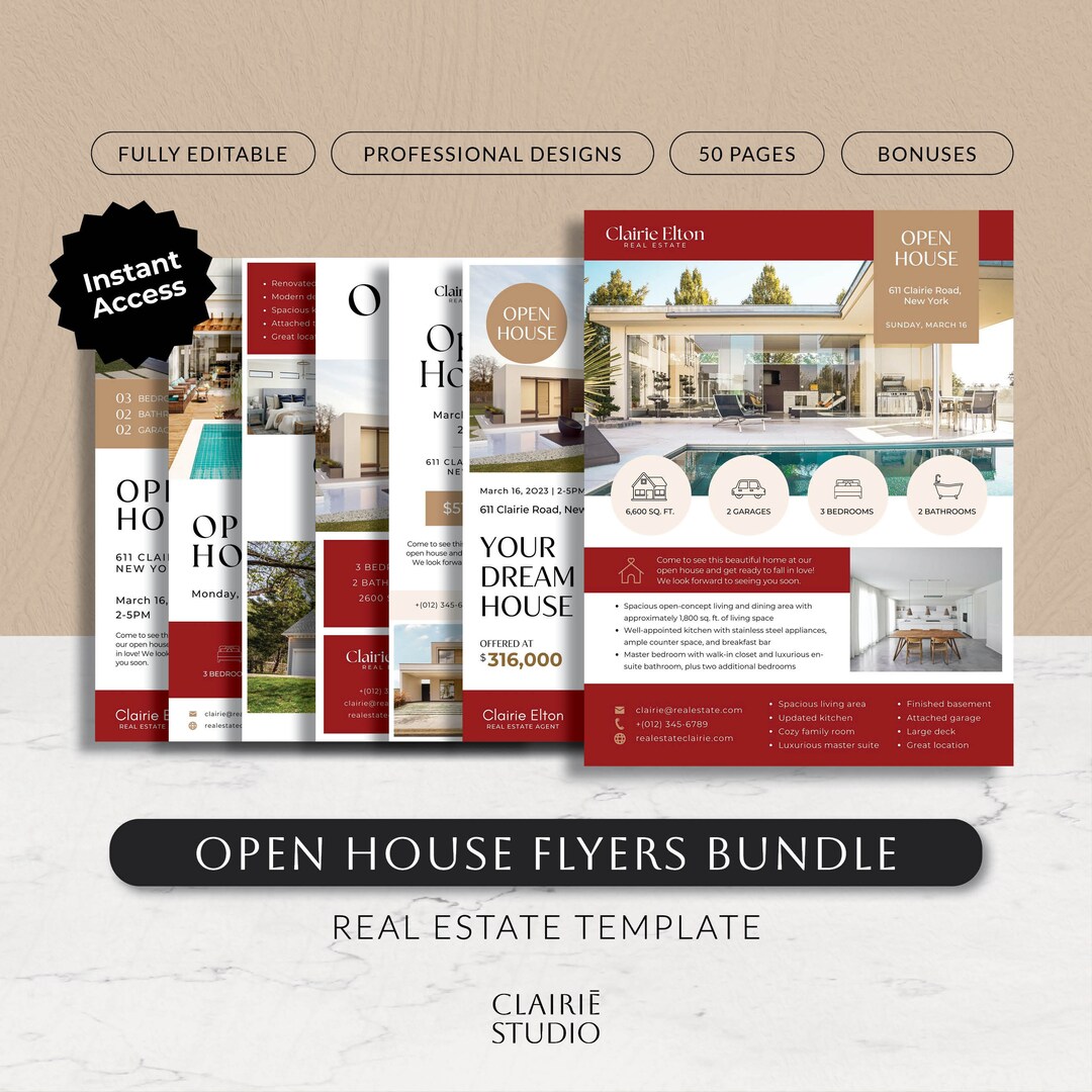 Scarlet Open House Flyer Template Bundle, Printable Marketing Poster ...