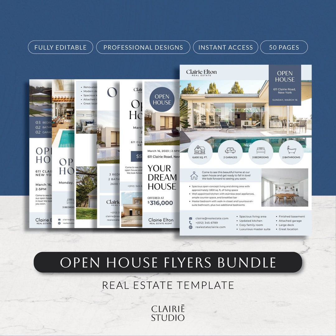 Printable Real Estate Marketing Bundle, Open House Flyer Template ...